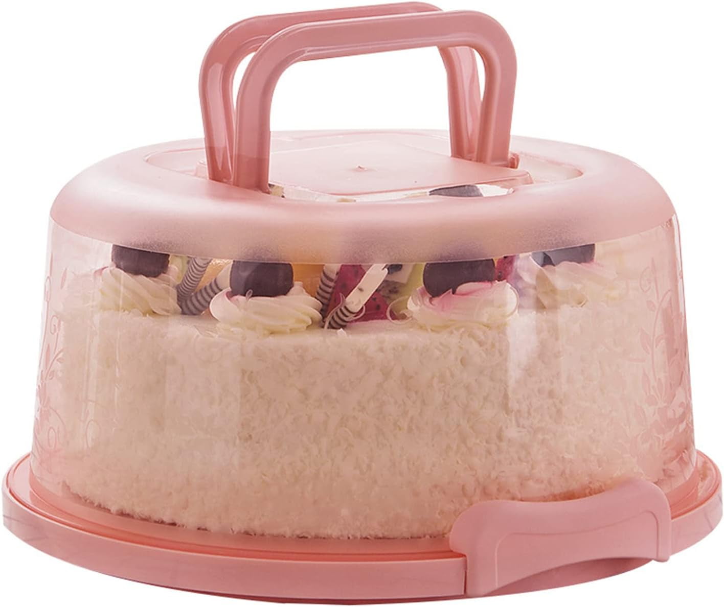 Plastic Small Cake Carrier Holder Round Container with Handle Suitable ...