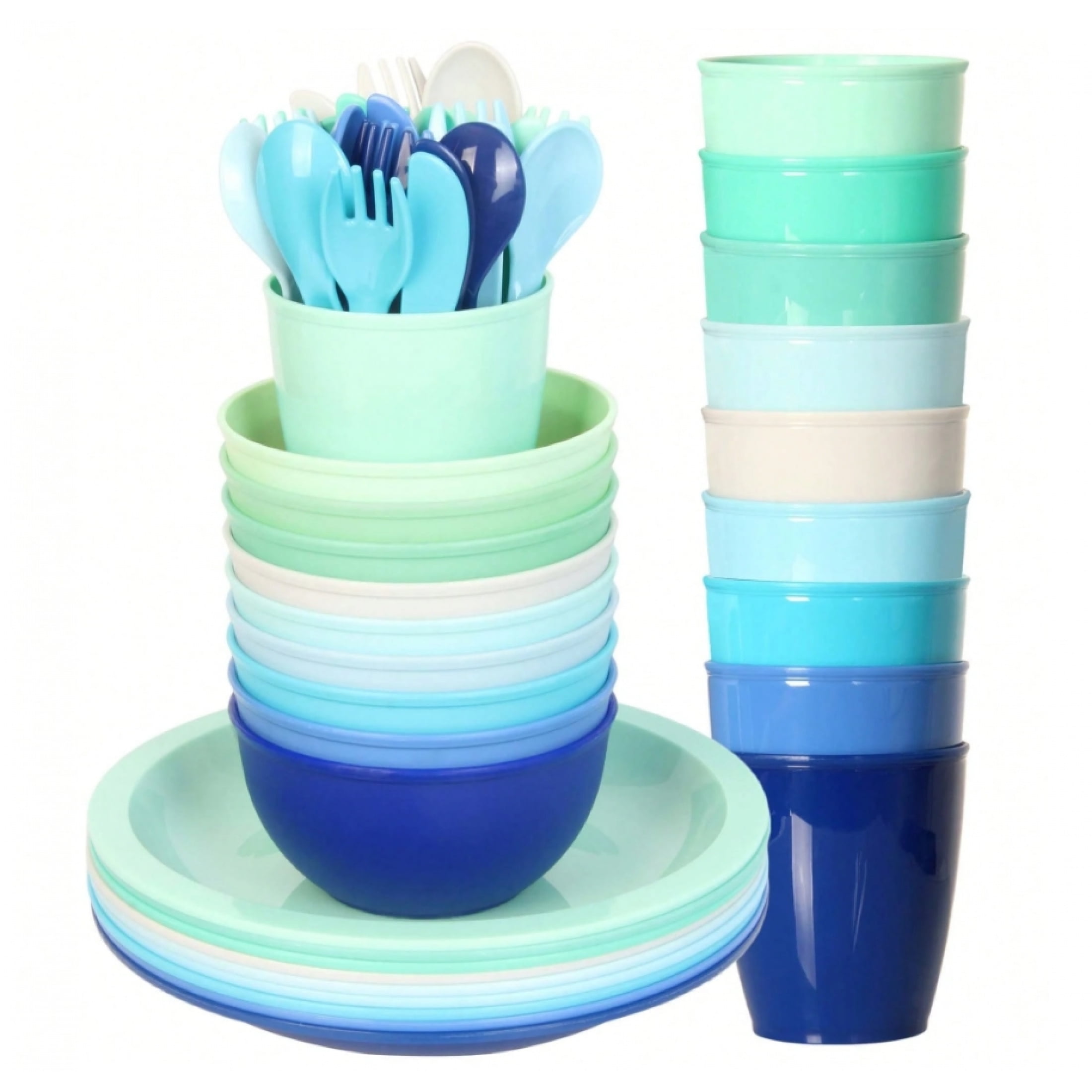 Plastic Small Dinnerware Set of 9 in 9 Coastal Colors, Small Dining Set ...