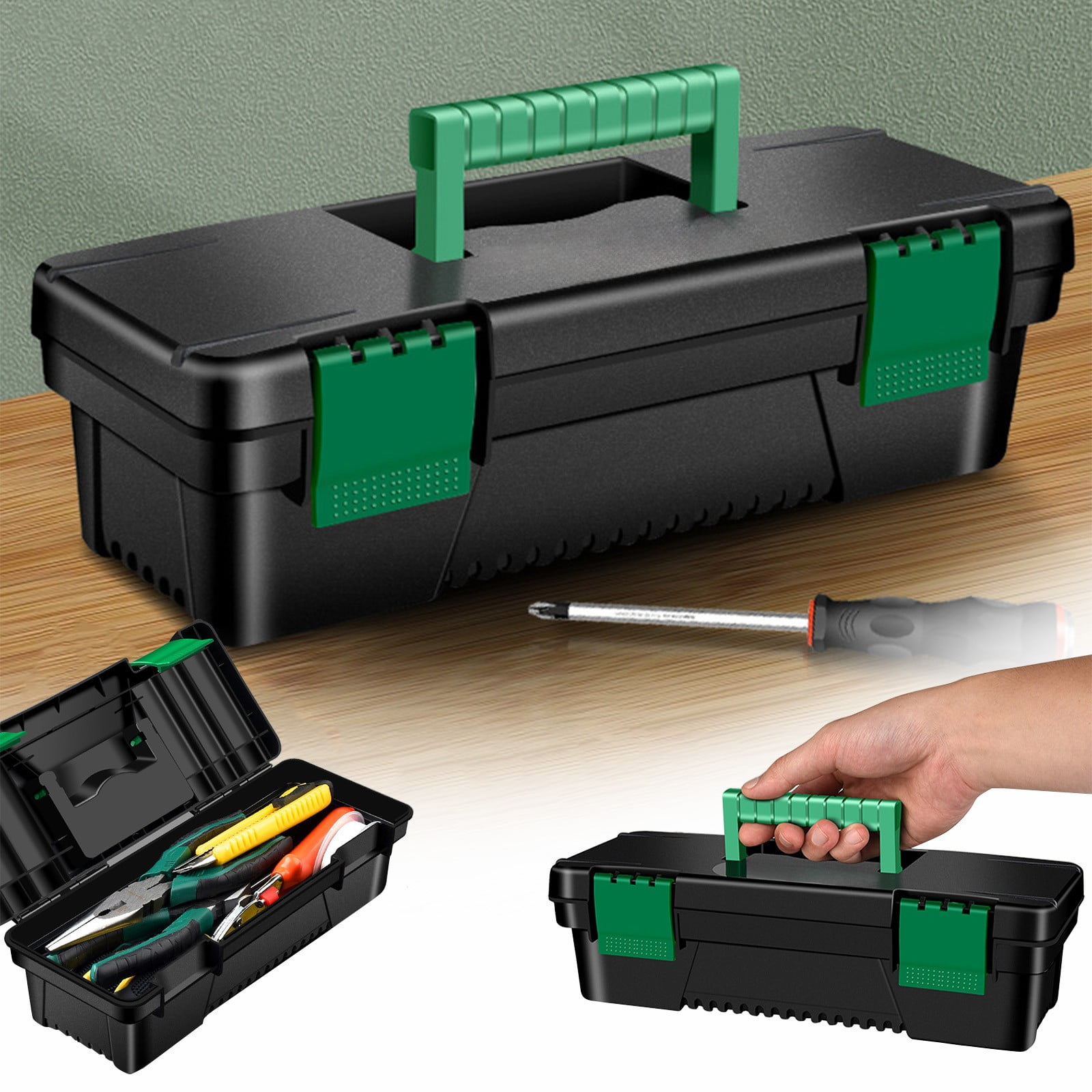 Plastic Small Tool Box with Handle - Removable Single Layer Tray Double ...