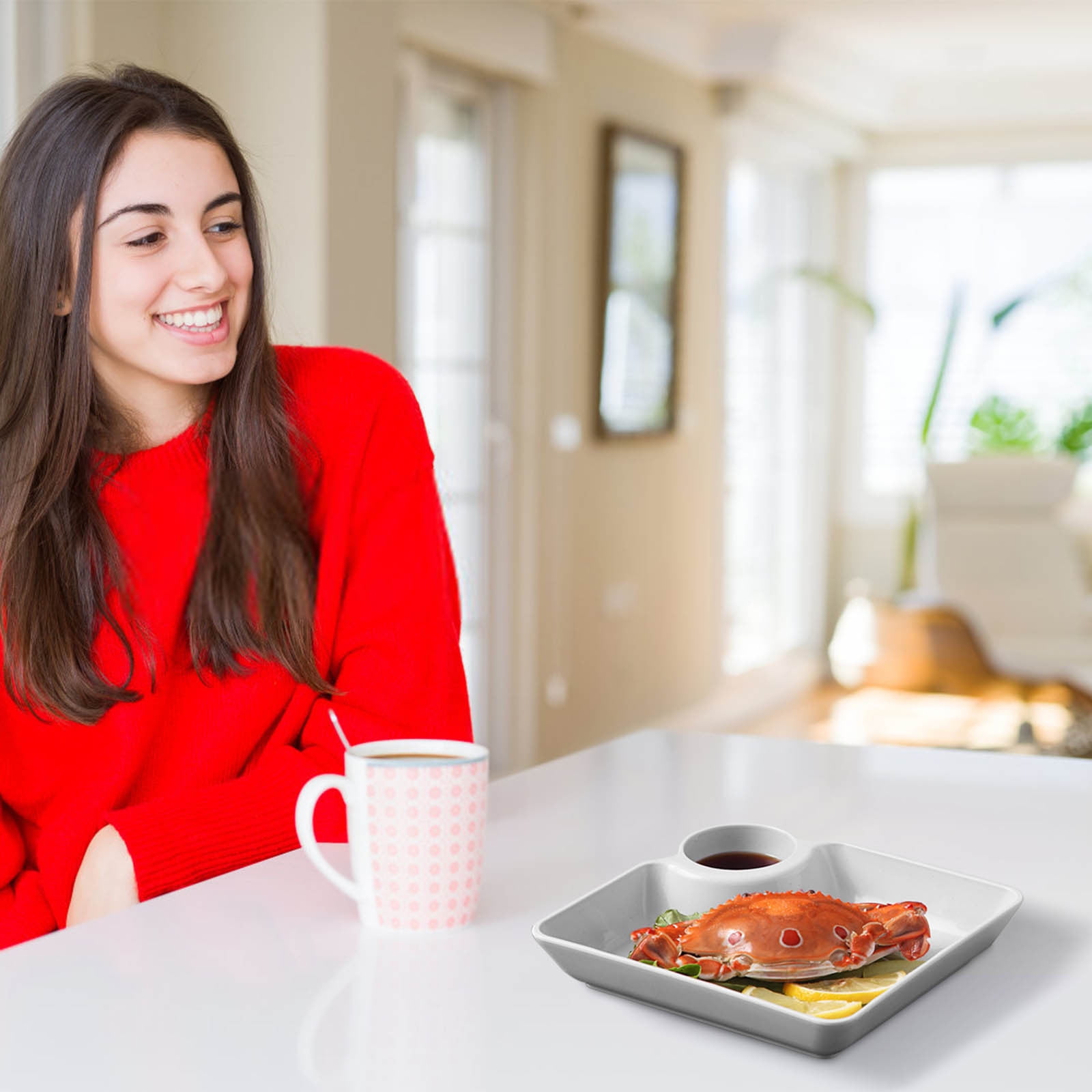 Plastic Snack Plate with Sauce Dish, Multi-Purpose Compartment Food ...