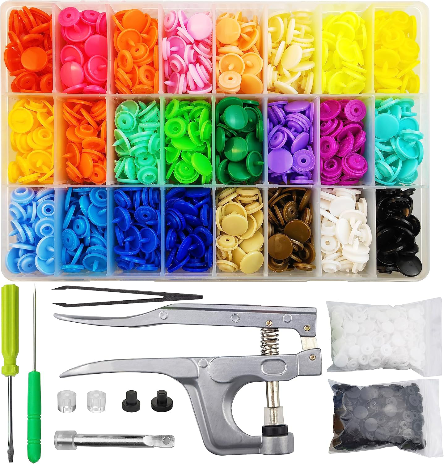 Plastic Snaps with Snap Pliers Set, 460 Sets 24-Colors Snap Buttons for ...