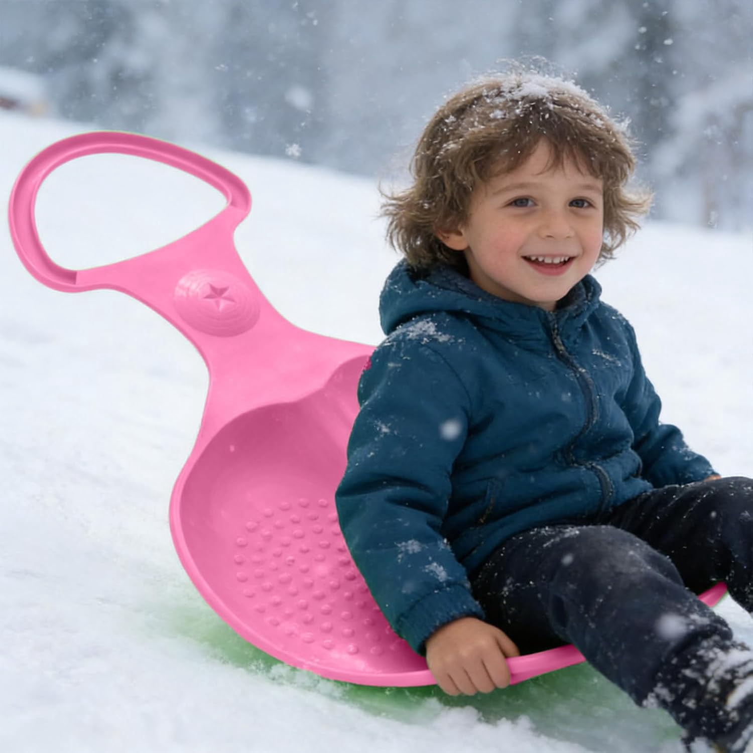 Plastic Snow Sleds for Kids - 1 Pack Toboggan & Saucer Sleds Set with ...