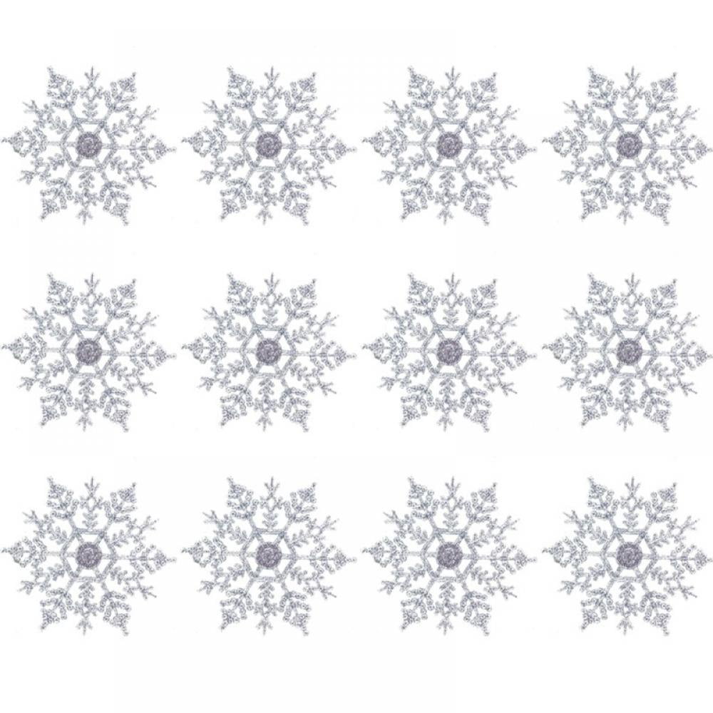 Plastic Snowflake Ornaments 24pcs 3inch Tiny Sparkling White Iridescent ...