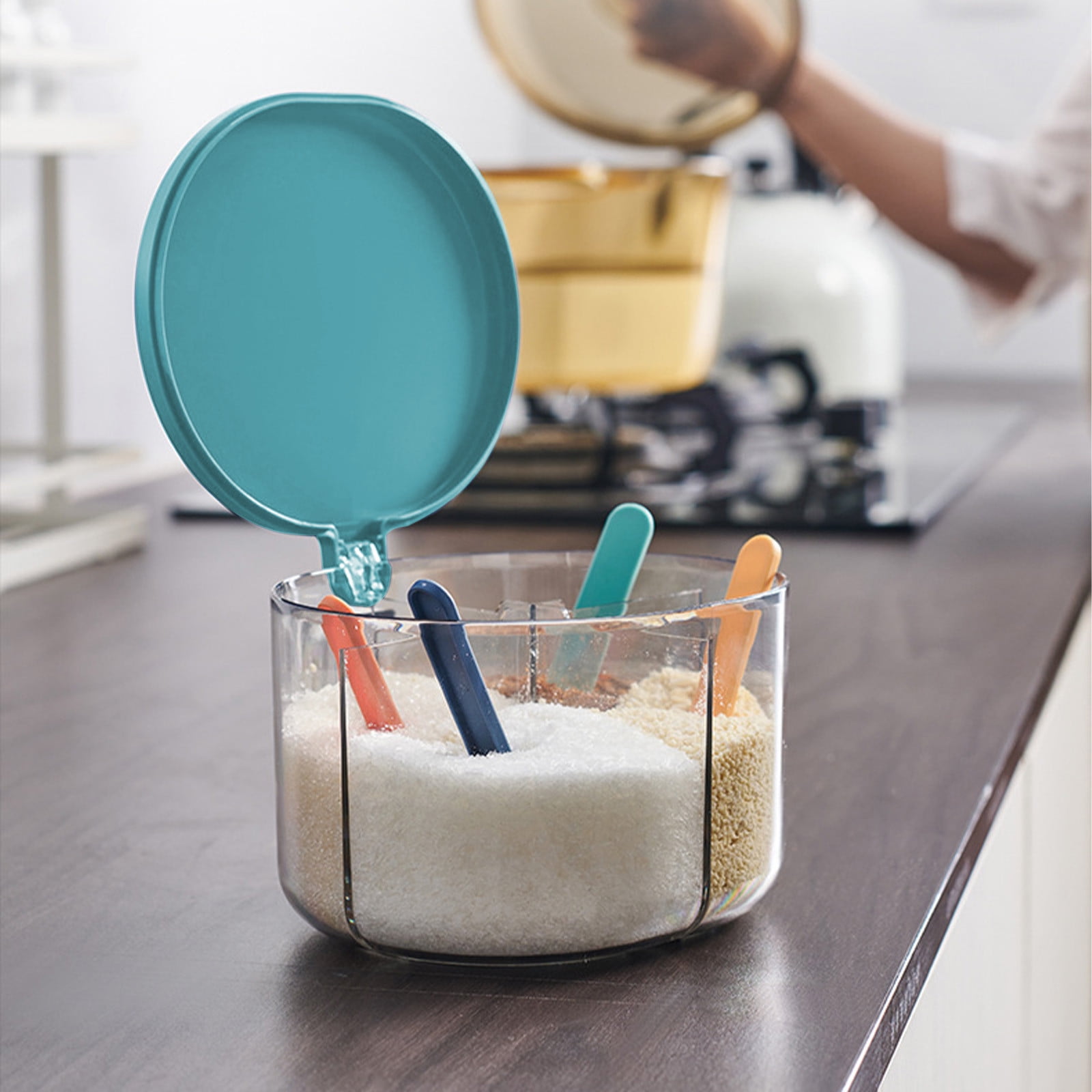 Plastic Spice Storage Container With Spoon Set Airtight 4-Compartment ...