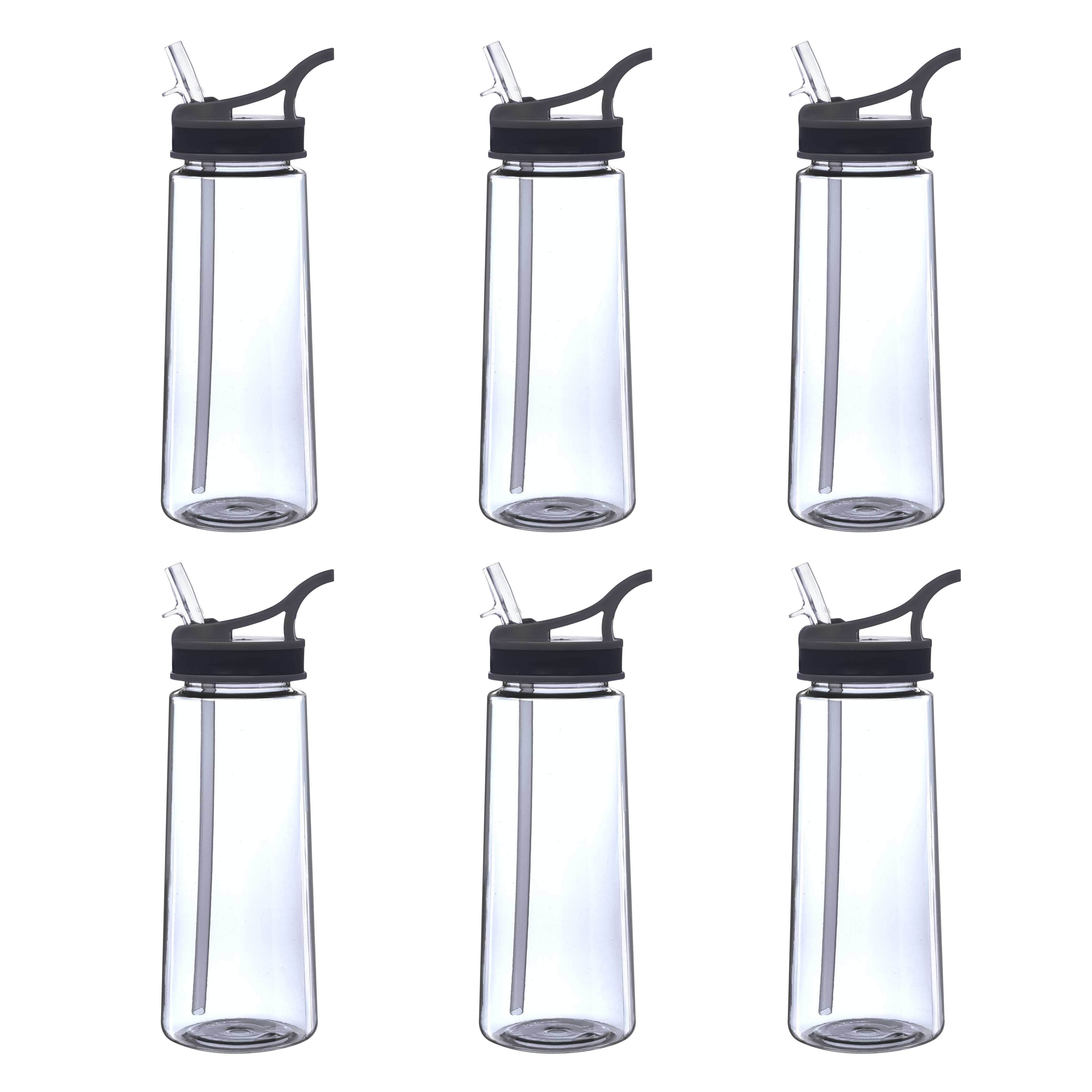 Plastic Sports Bottles with Spill Proof Lids 22 oz. Set of 6, Bulk Pack ...