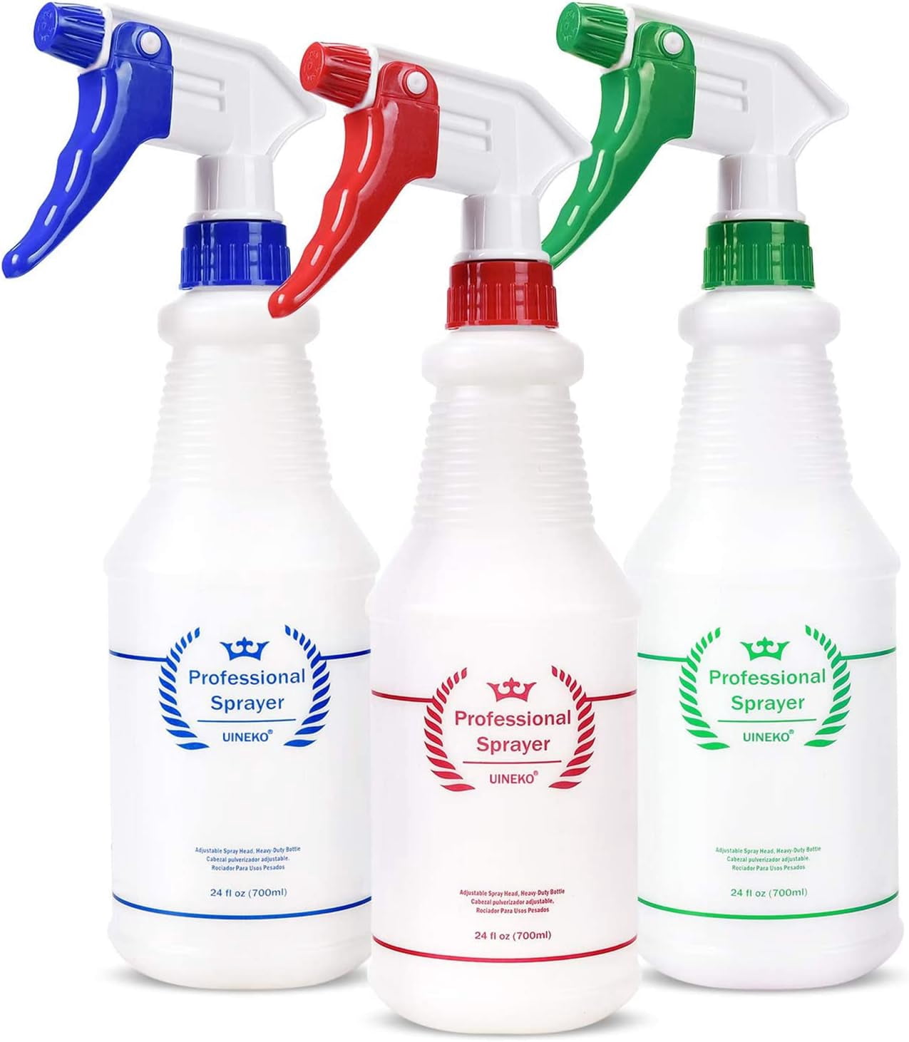 Plastic Spray Bottle (3 Pack, 24 Oz, 3 Colors) Heavy Duty All-Purpose ...