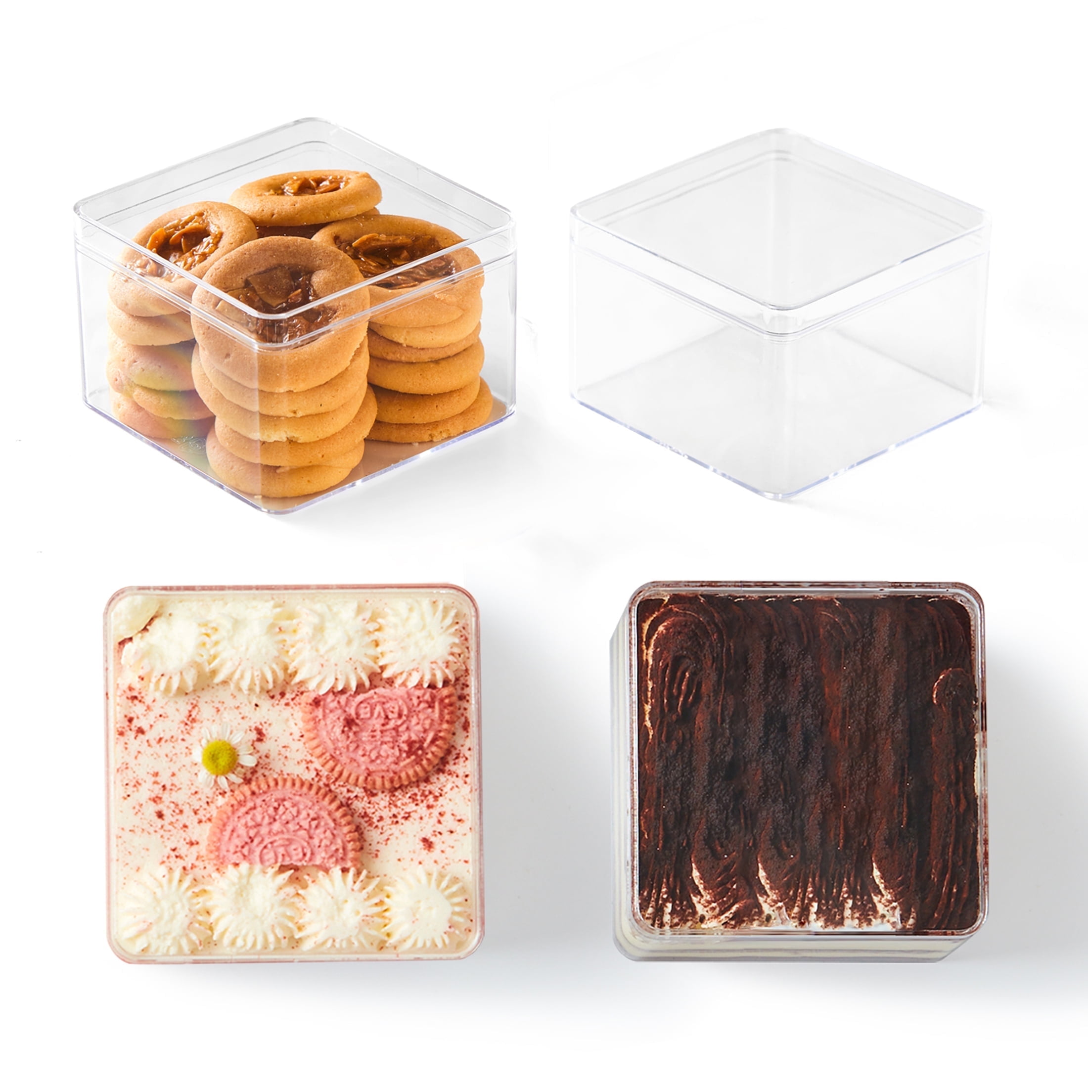 Plastic Square Dessert Cups Boxes with Lids,Packaging Clear Boxes for ...