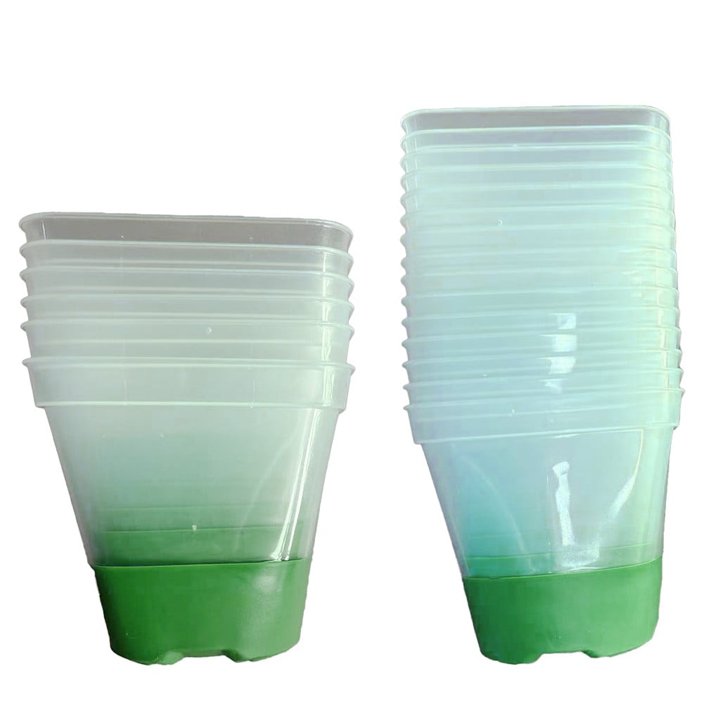 Plastic Square Transparent Planting Pot With Silicone Bottom Green 12 ...