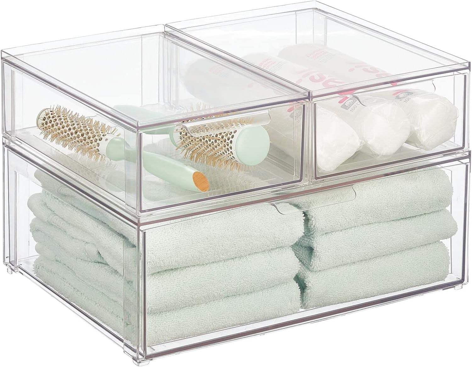 Plastic Stackable Bathroom Storage Organizer Bin Containers with Front ...