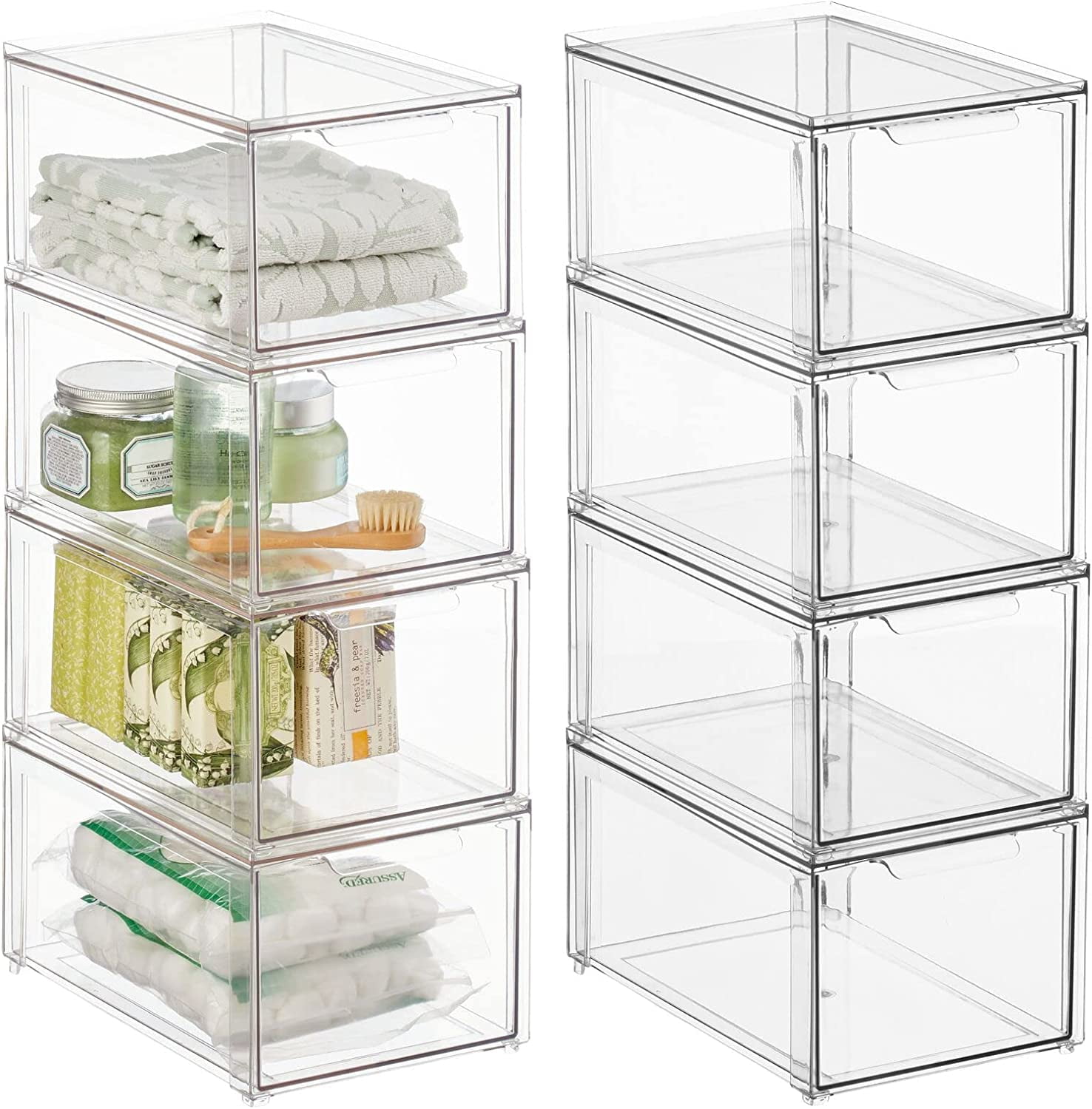 Plastic Stackable Bathroom Storage Organizer Bin with Pull Out Drawer ...
