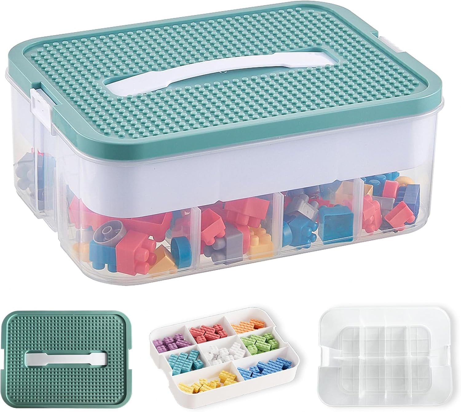 Plastic Stackable Organizer Storage Case with Building Blocks Lids for ...