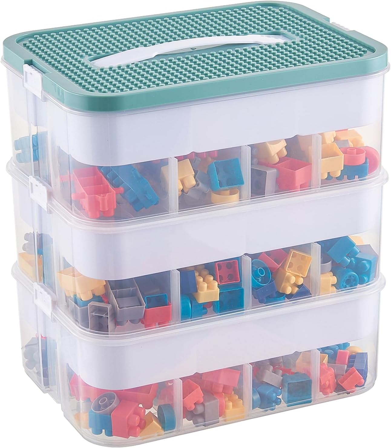 Plastic Stackable Organizer Storage Case with Building Blocks Lids for ...
