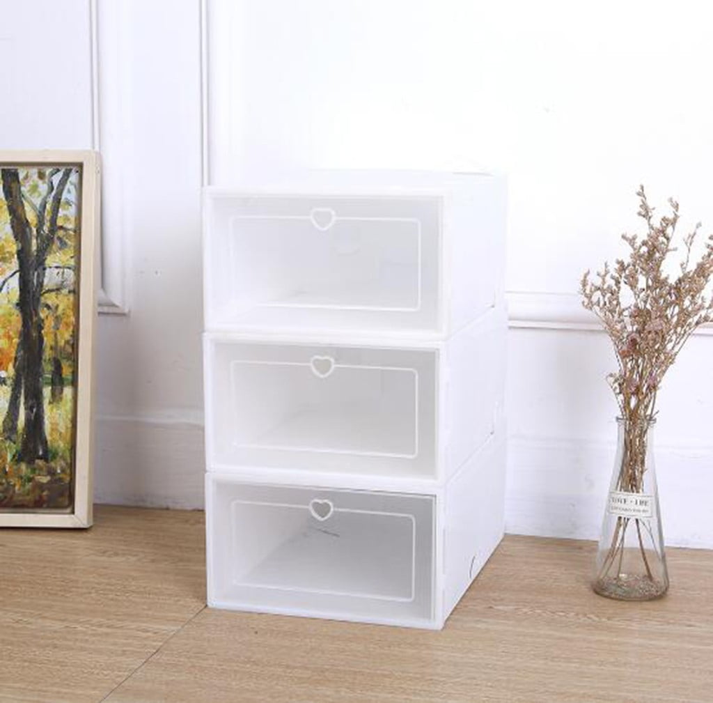 Plastic Stackable Shoes Box Set Foldable Clear Shoes Storage Box ...