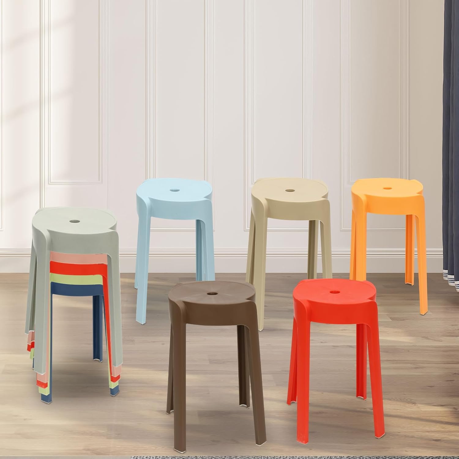 Plastic Stackable Stools 10 Pack Portable Stackable Chairs Round Chairs ...