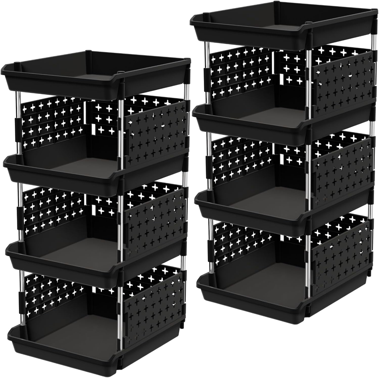 Plastic Stackable Storage Baskets, 4 Tier Stacking Bins for Closet ...
