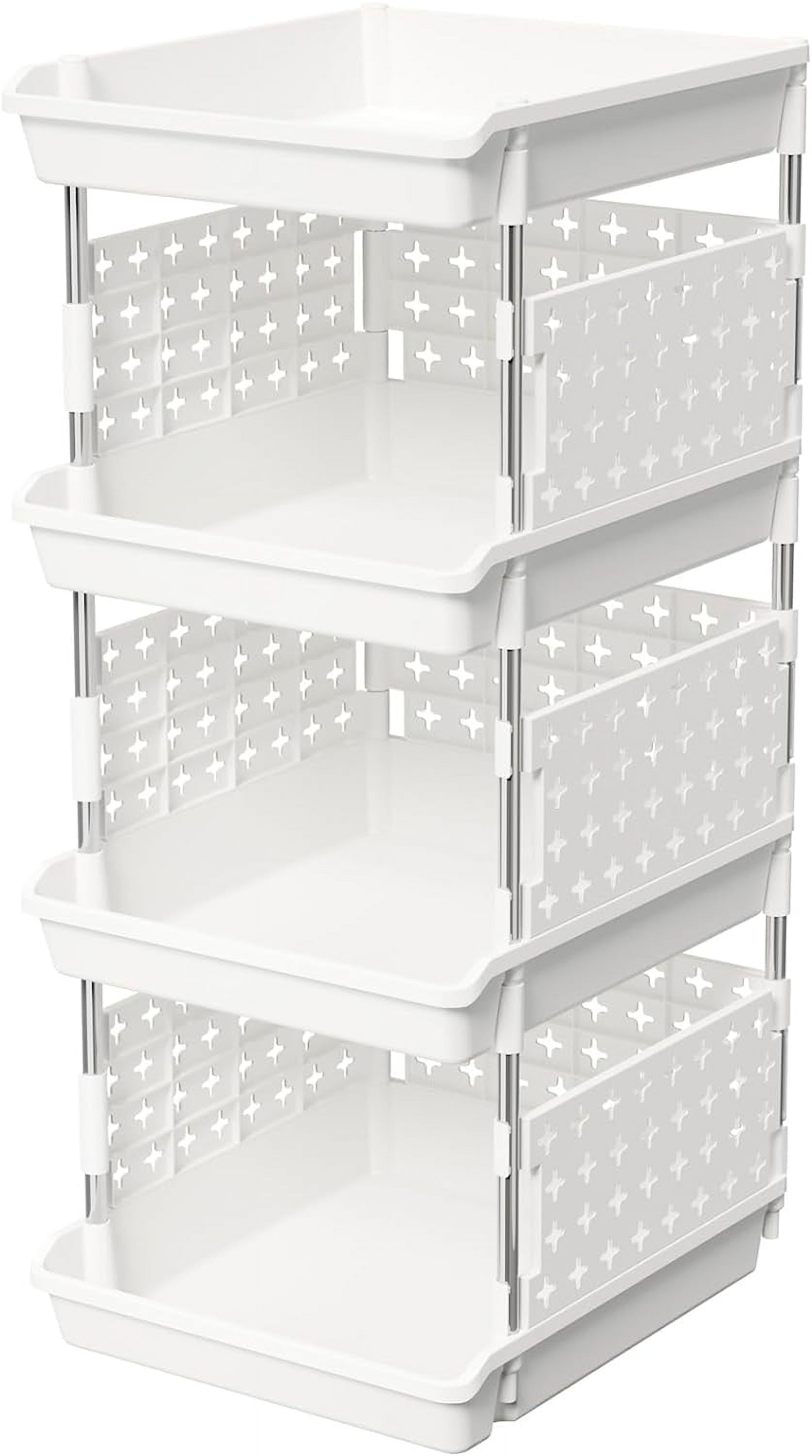 Plastic Stackable Storage Baskets, 4 Tier Stacking Bins for Closet ...