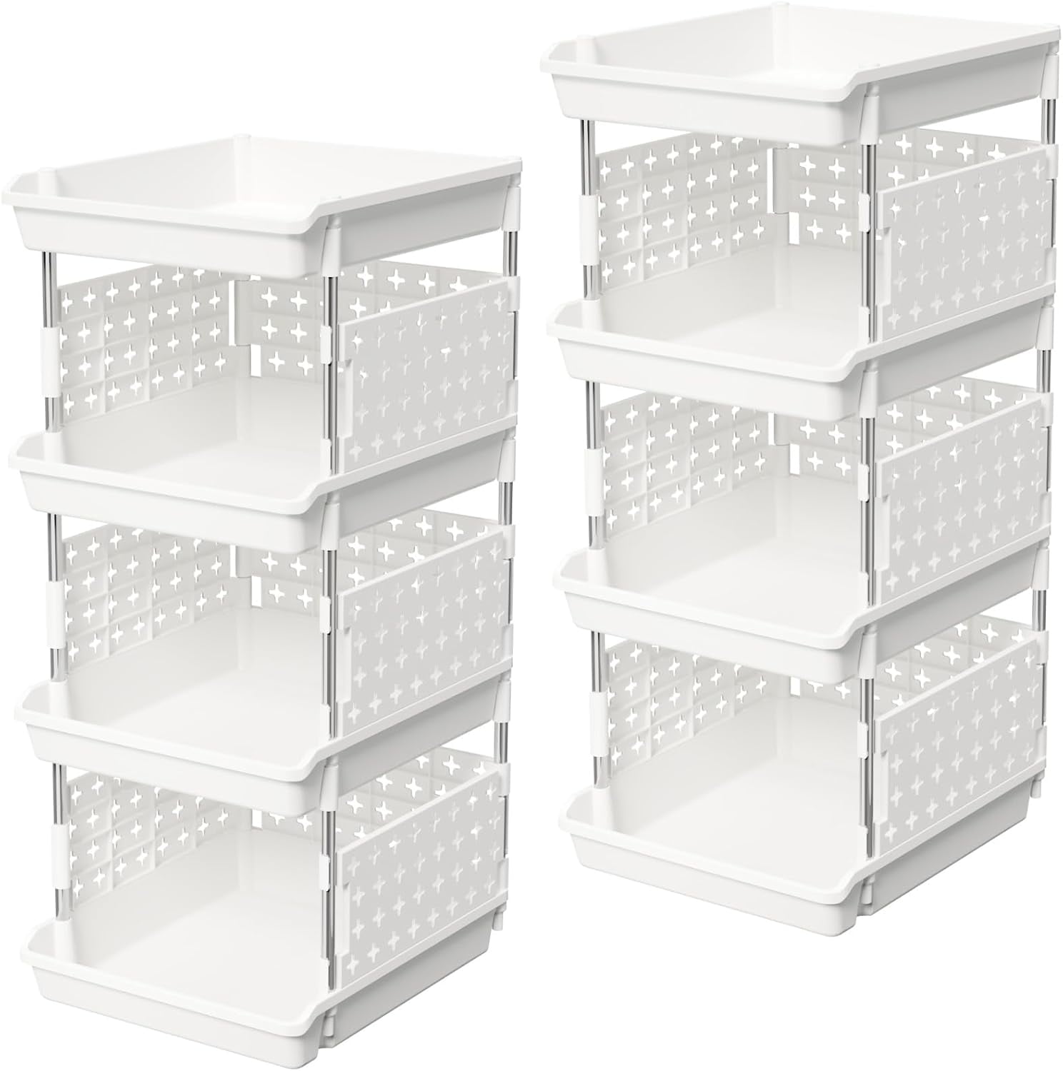 Plastic Stackable Storage Baskets, 4 Tier Stacking Bins for Closet ...