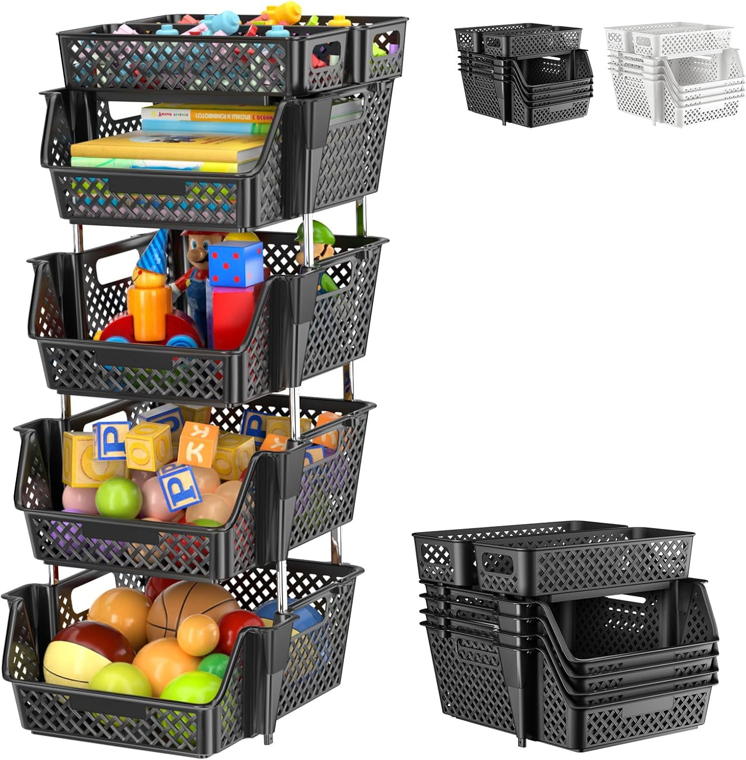 Plastic Stackable Storage Bins 4 Tier, Large Capacity Multi-Functional ...