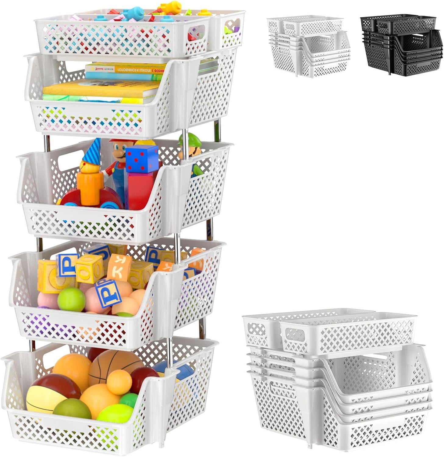 Plastic Stackable Storage Bins 4 Tier, Large Capacity Multi-Functional ...
