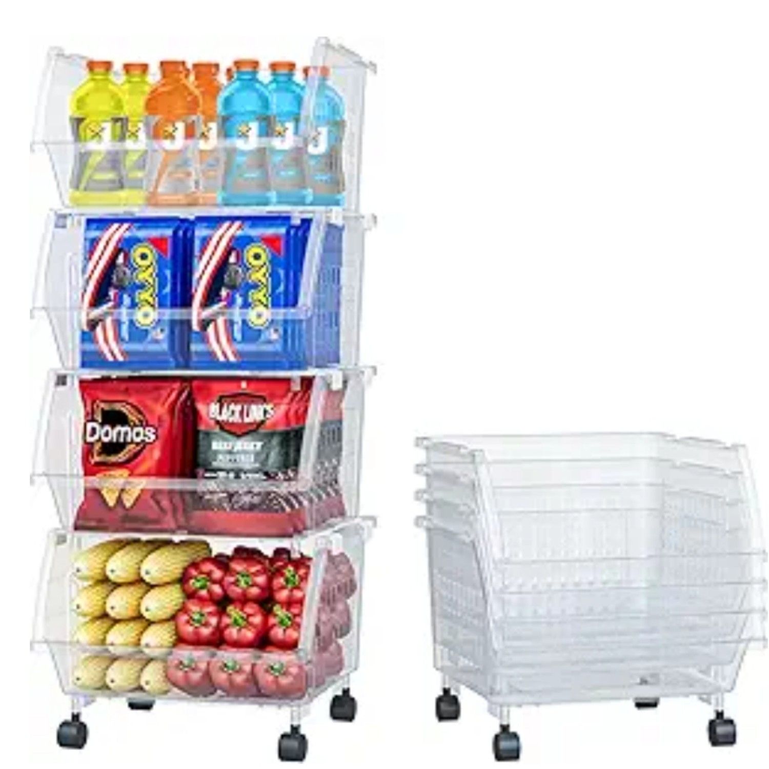 Plastic Stackable Storage Bins Clear - 4 Pack Large Open Front Storage ...