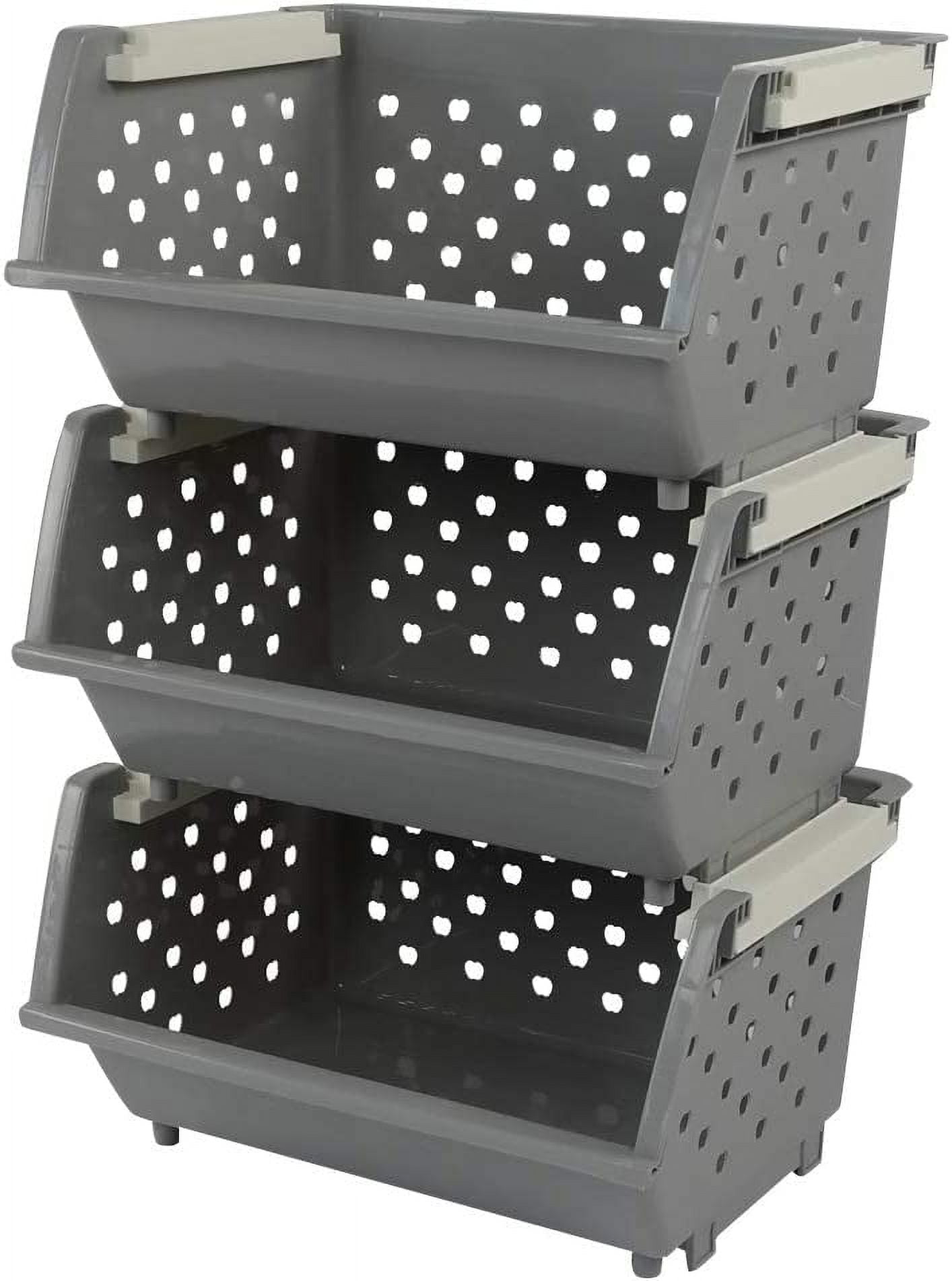 Plastic Stackable Storage Bins, Multi-functional Stacking Basket, Grey ...