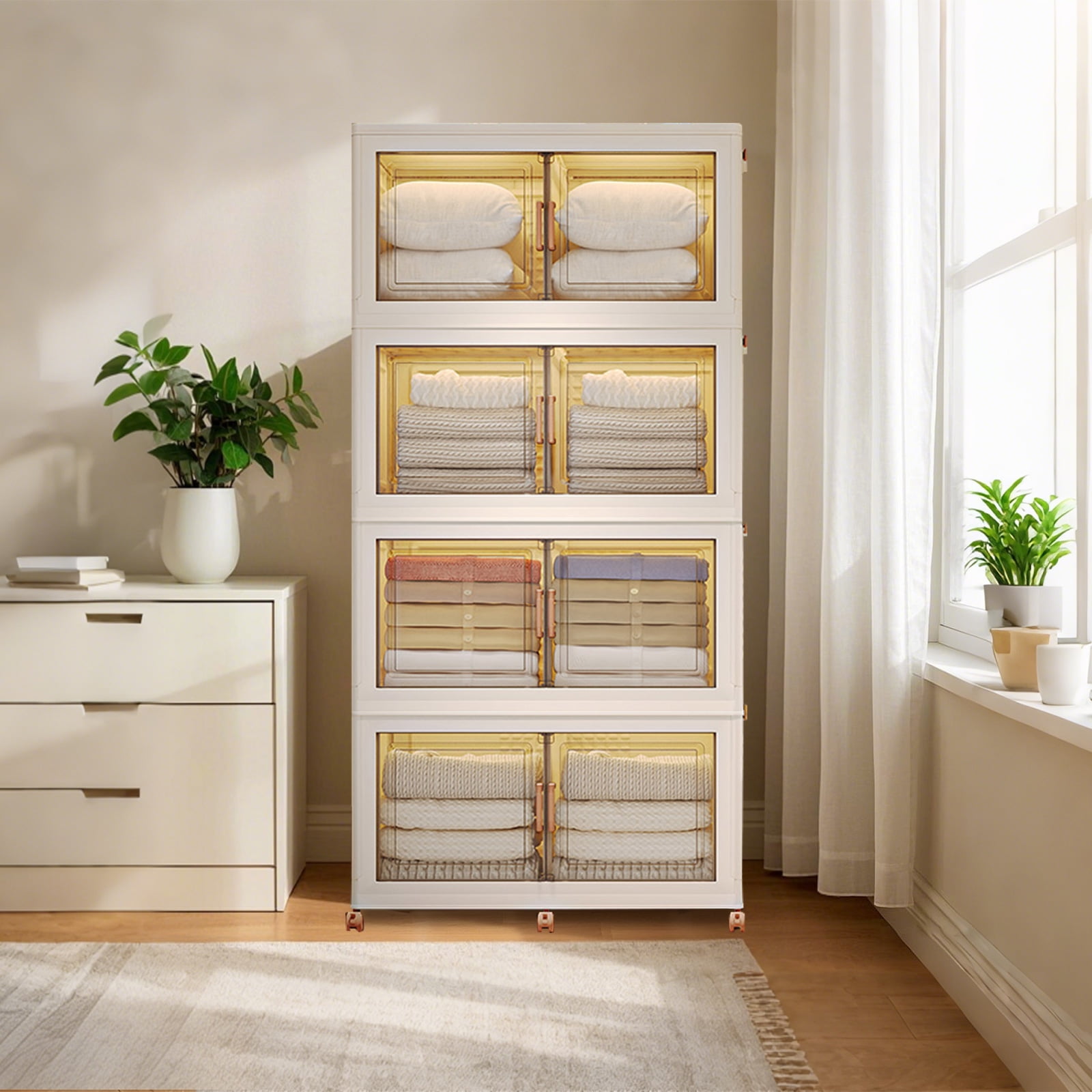 Plastic Stackable Storage Boxes With Lid,Home 4 Tiers 576QT Total ...