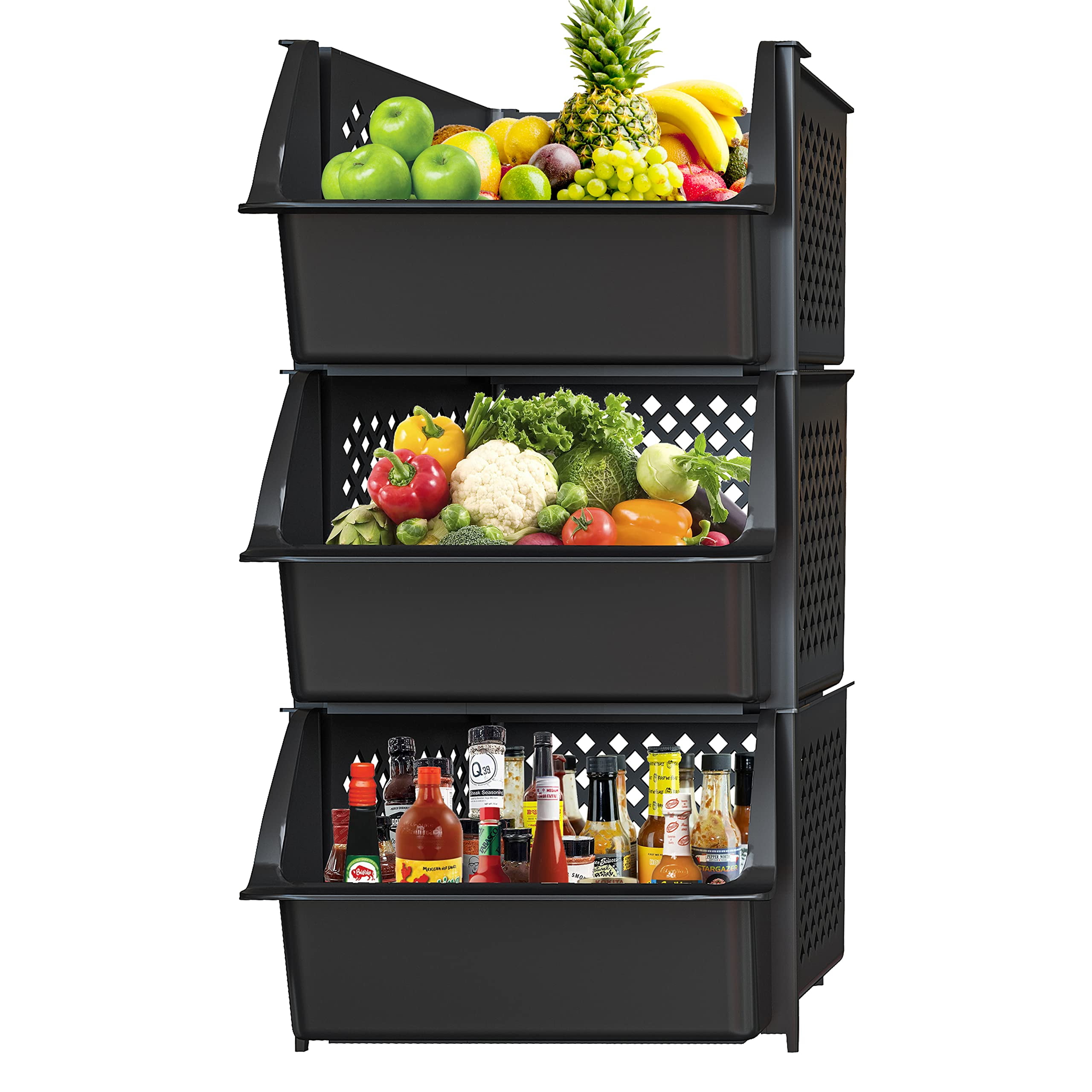 Plastic Stackable Storage Containers 3 Pack, Pantry Kitchen ...