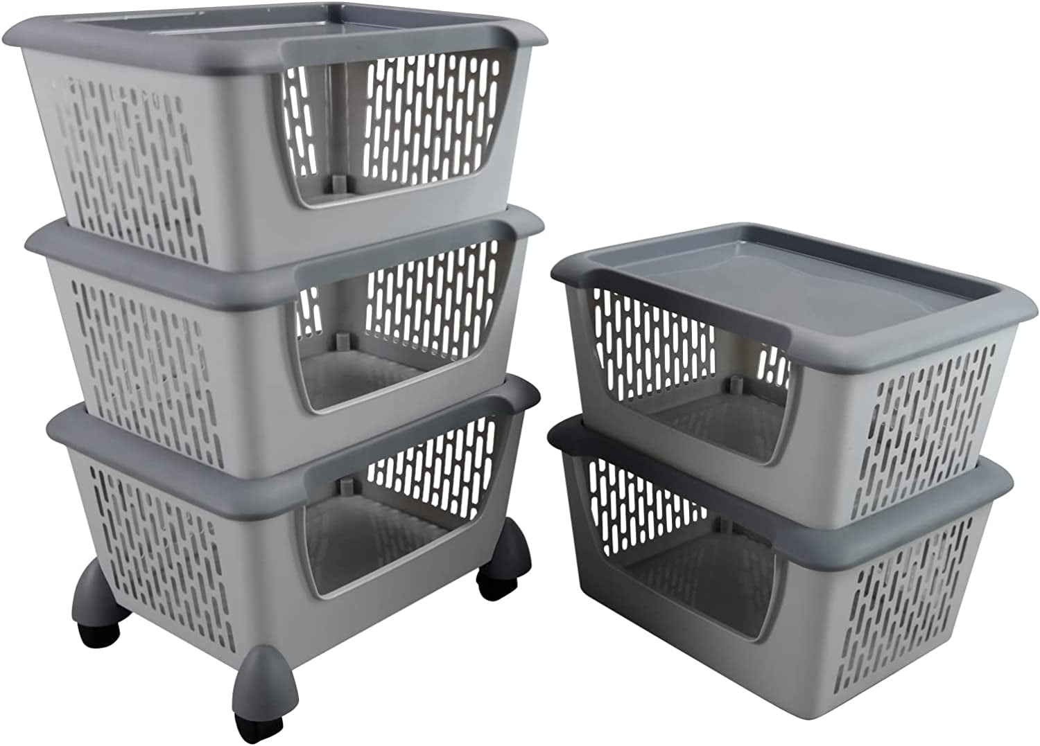 Plastic Stacking Basket with Wheels, Stackable Storage Basket Organizer ...