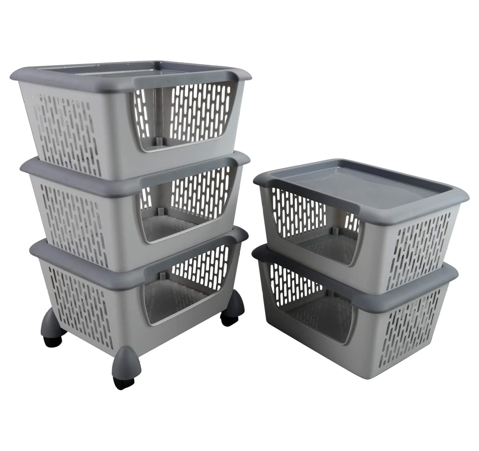 Plastic Stacking Basket with Wheels, Stackable Storage Basket Organizer ...