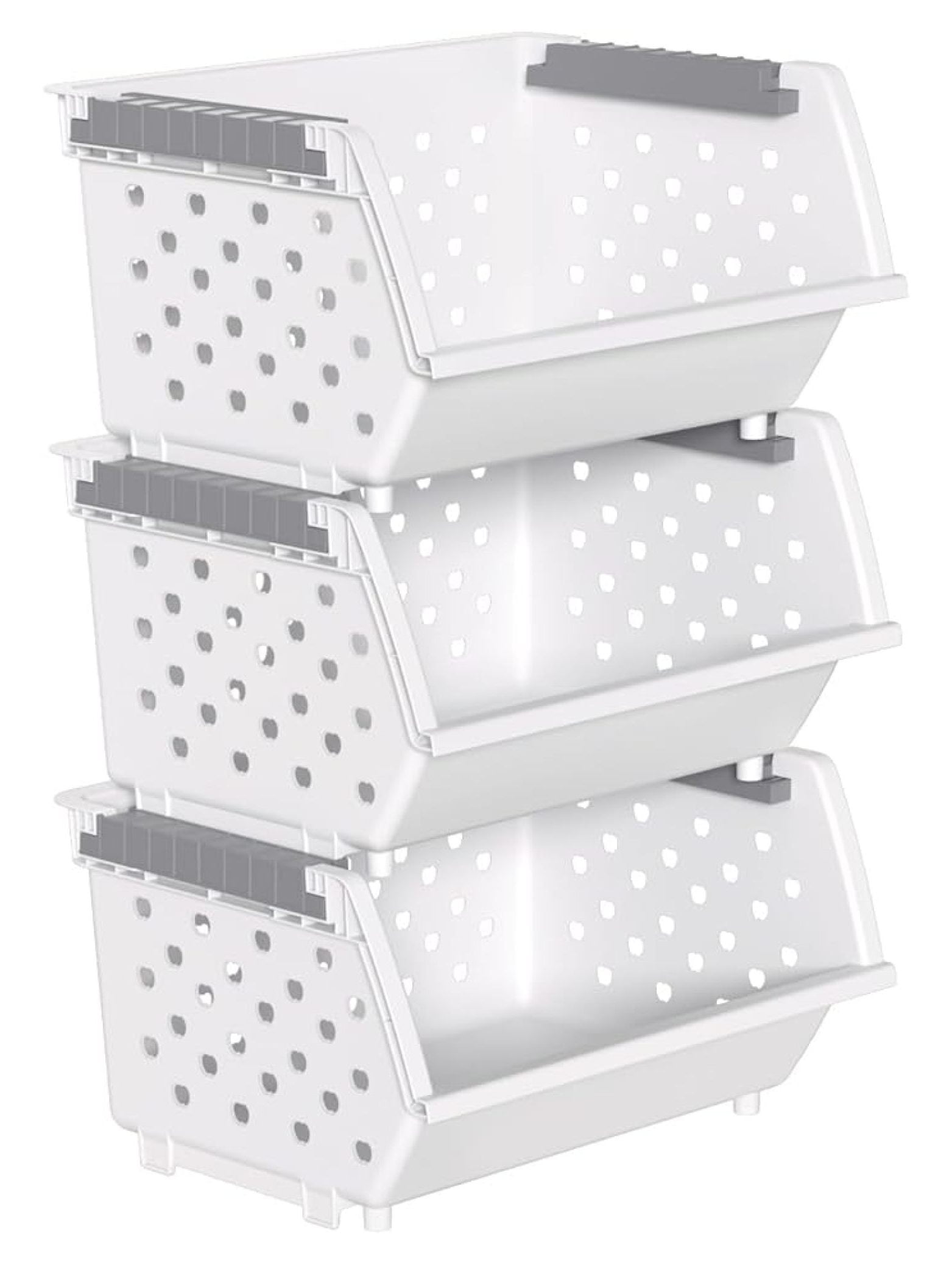 Plastic Stacking Bins, Stackable Storage Basket, White, Set of 3 ...