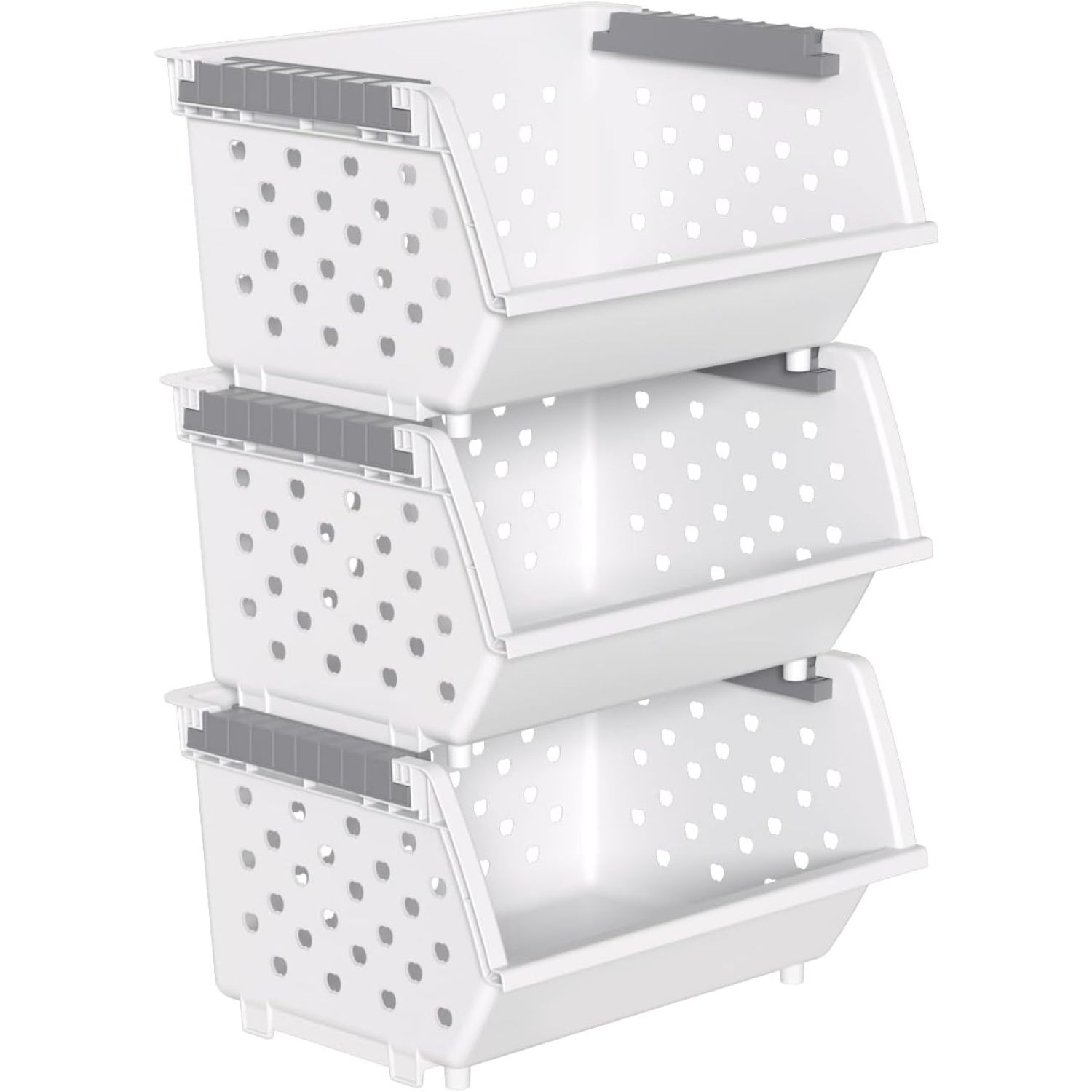 Plastic Stacking Bins, Stackable Storage Basket, White, Set of 3 ...