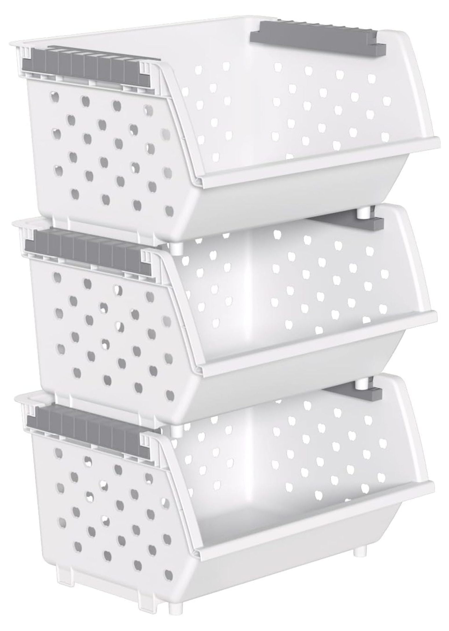 Plastic Stacking Bins, Stackable Storage Basket, White, Set of 3 ...