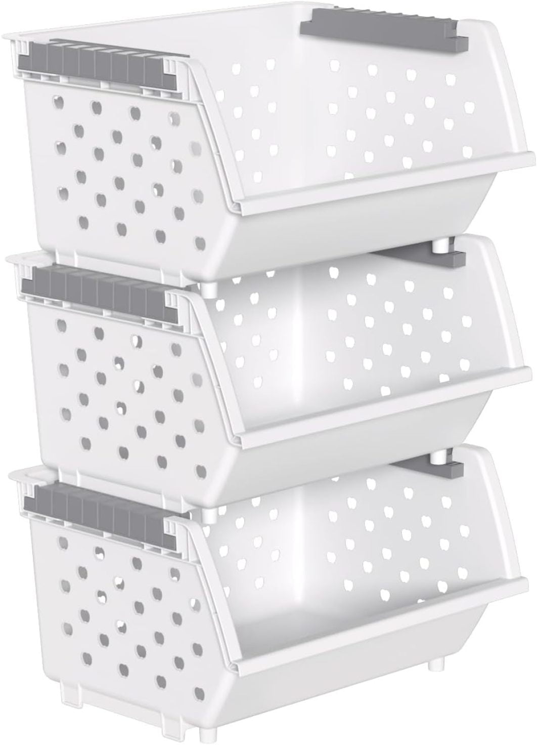 Plastic Stacking Bins, Stackable Storage Basket, White, Set of 3 ...