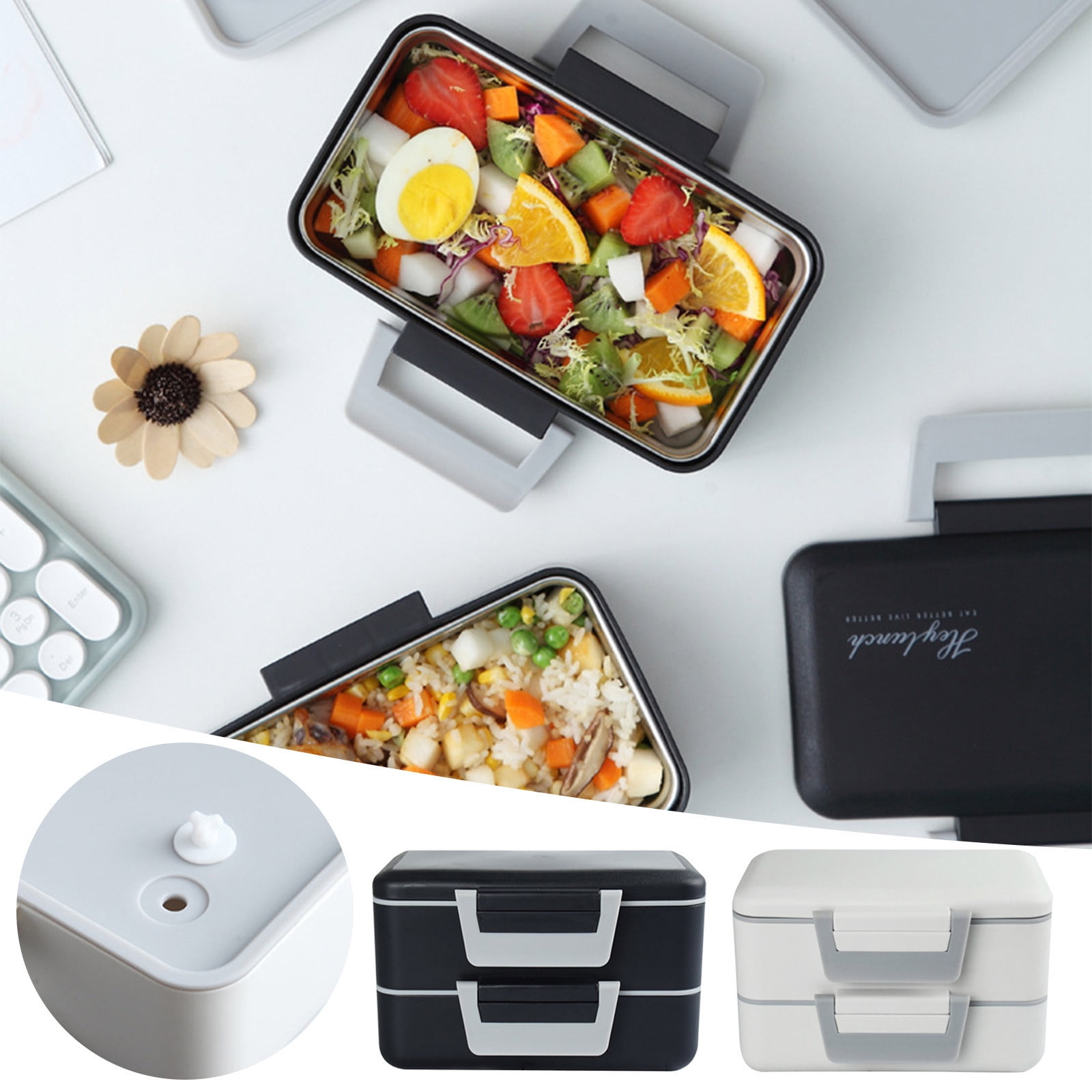 Plastic And Stainless Steel Double Lunch Box Microwave Lunch Box High ...