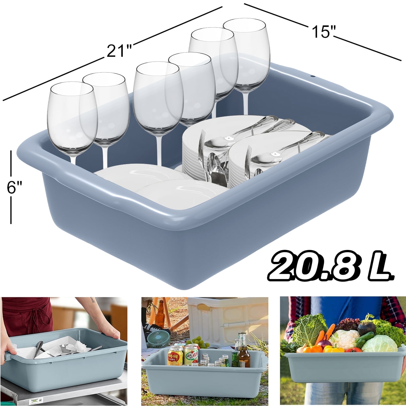 Plastic Standard Bus/Utility Box, 5.5 Gallon, Gray - Restaurant Basin ...