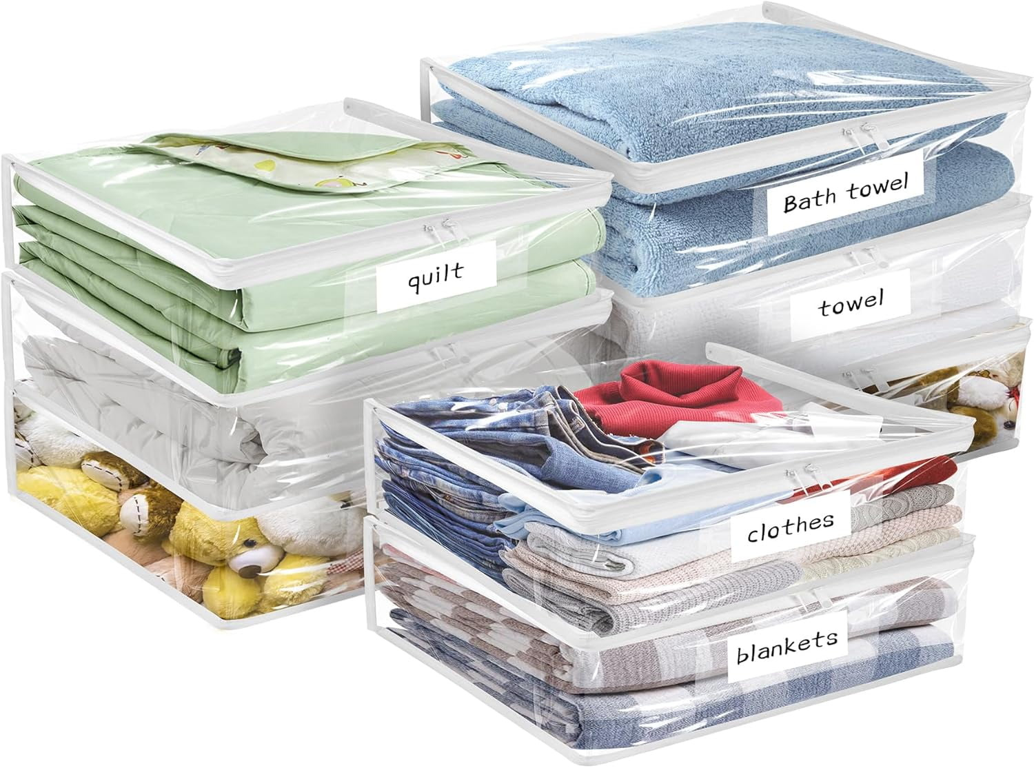 Plastic Storage Bags with Easy-Glide Zipper, Pack of 8, Durable Clear ...