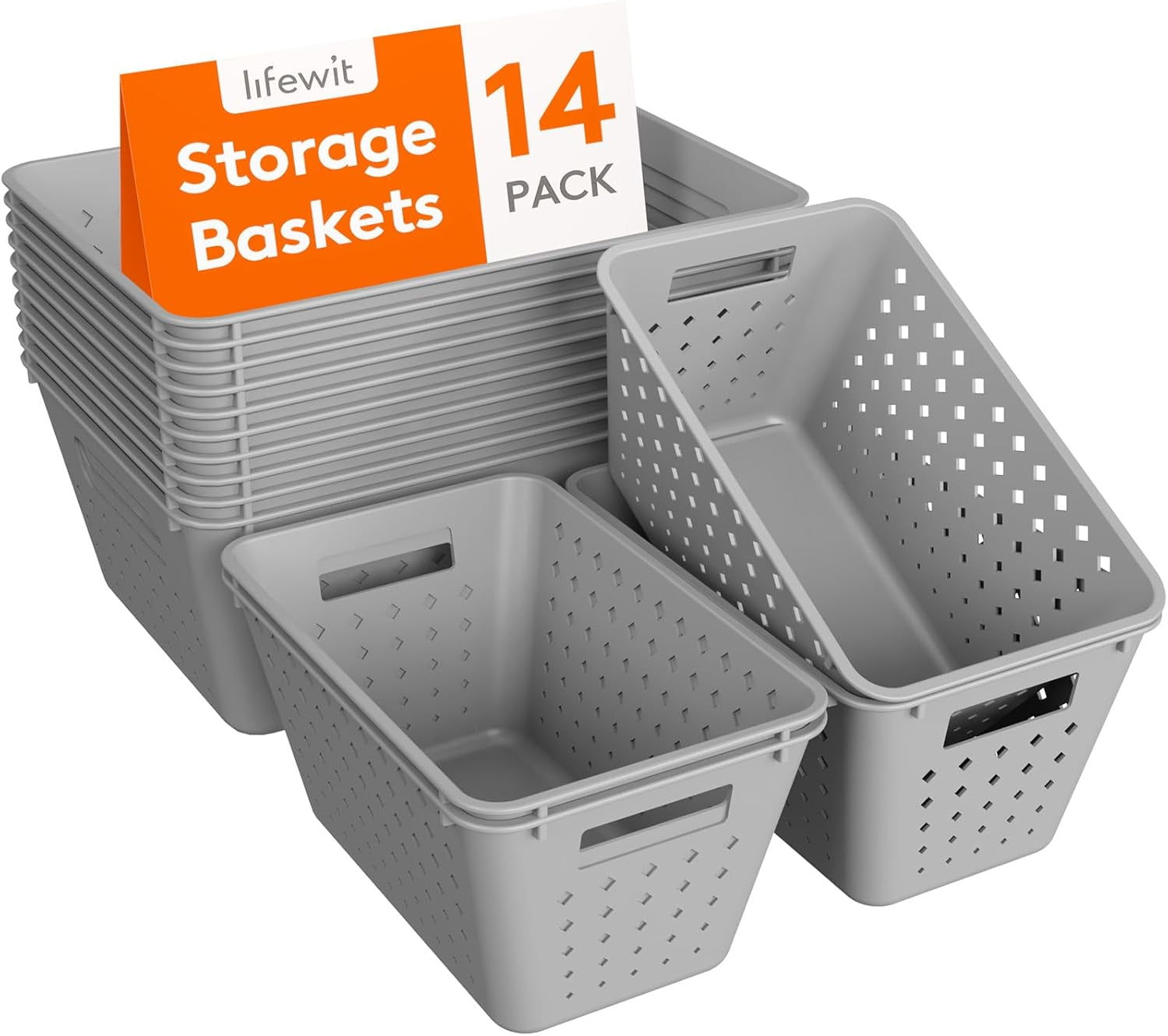 Plastic Storage Basket for Organizing, 14 Pack Stackable Open ...