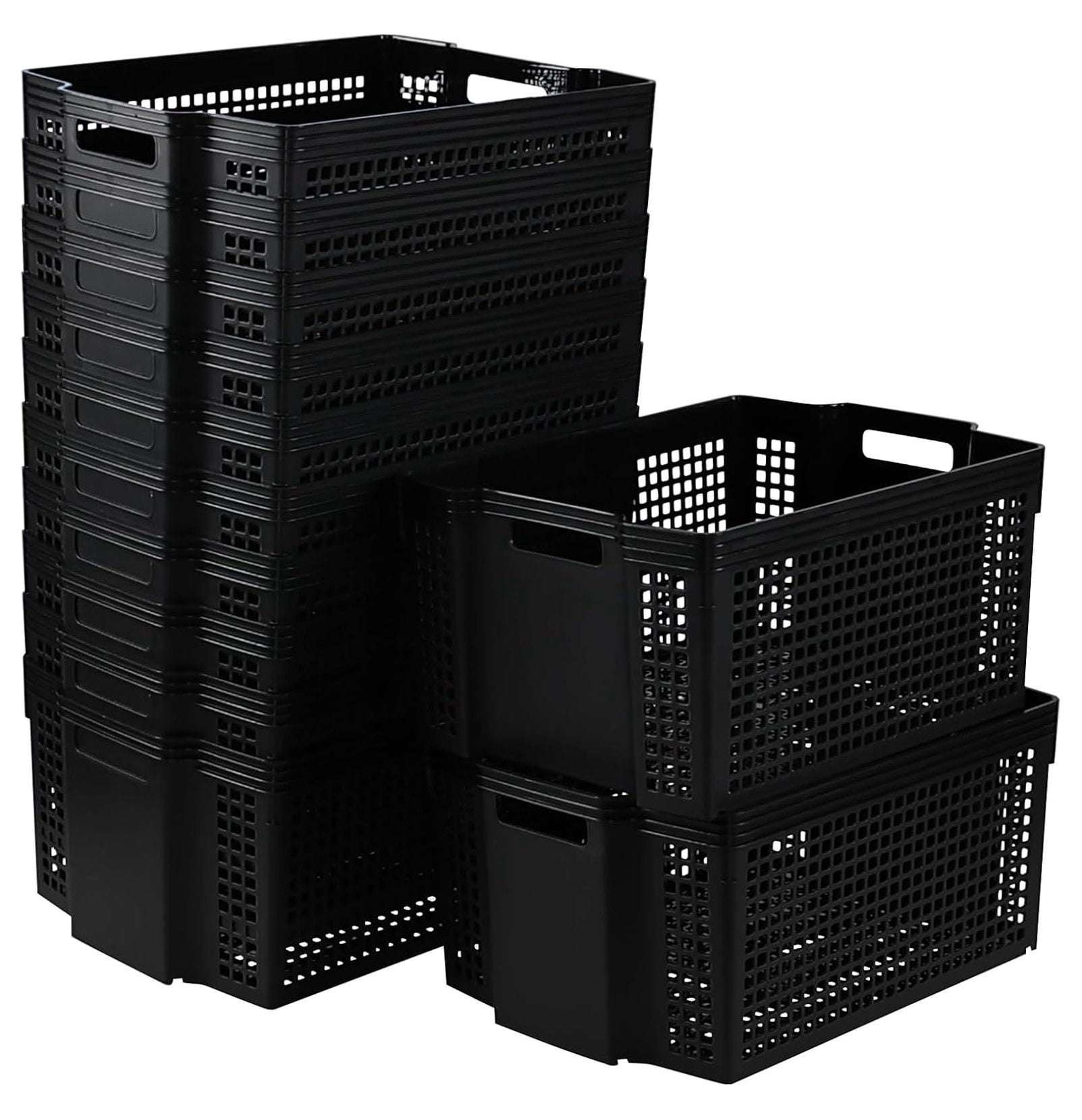 Plastic Storage Baskets 12 Pack - Large Organizer Bins for Pantry ...