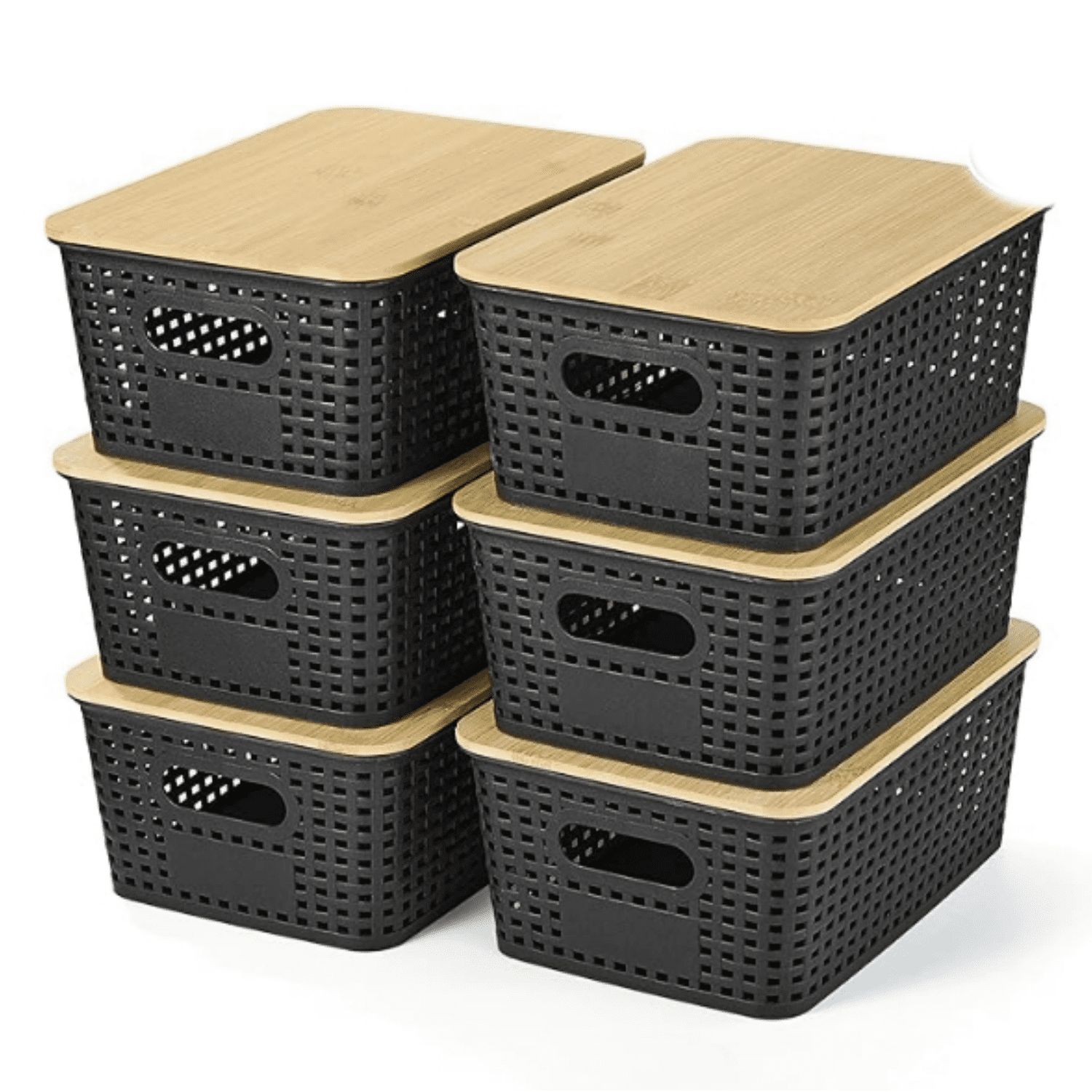Plastic Storage Baskets With Bamboo Li - Plastic Storage Containers ...