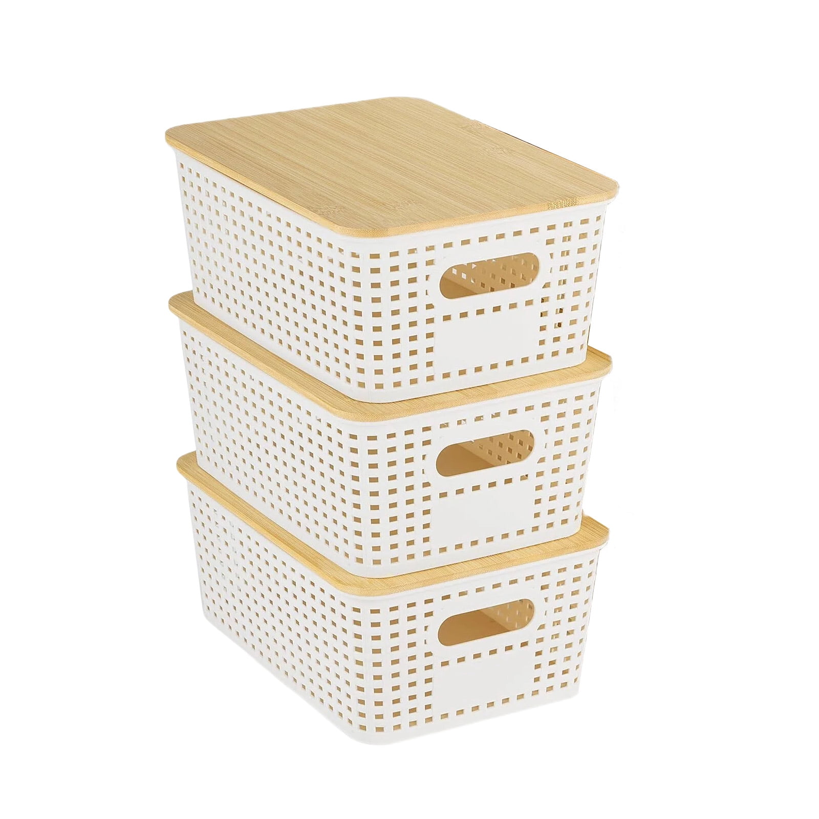 Plastic Storage Baskets with Bamboo Lid - Small Storage Containers ...