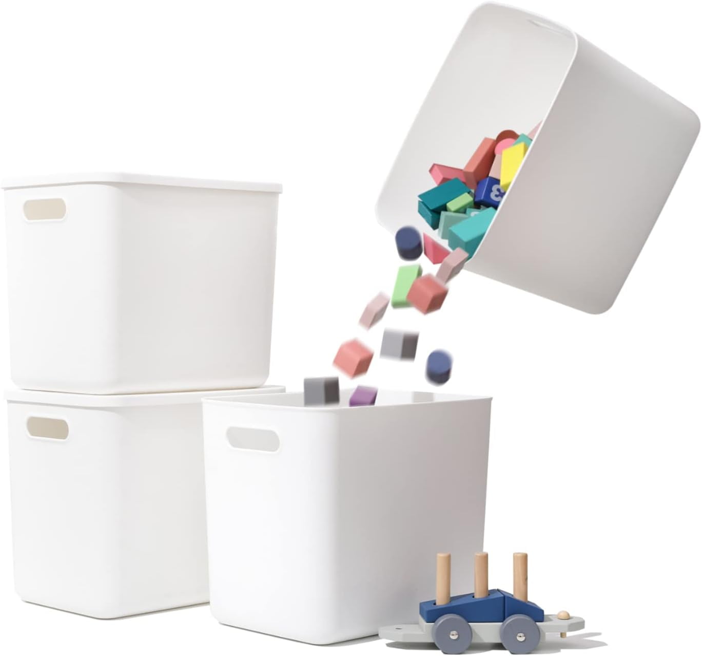 Plastic Storage Baskets Bins Boxes With Lids,Organizing Container White ...
