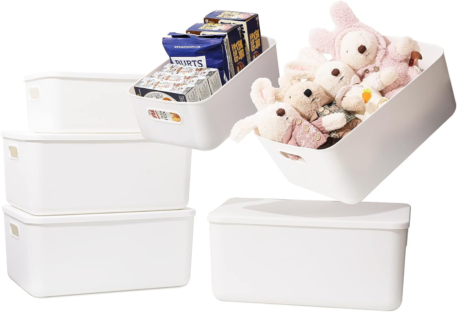 Plastic Storage Baskets Bins Boxes With Lids,Organizing Container White ...