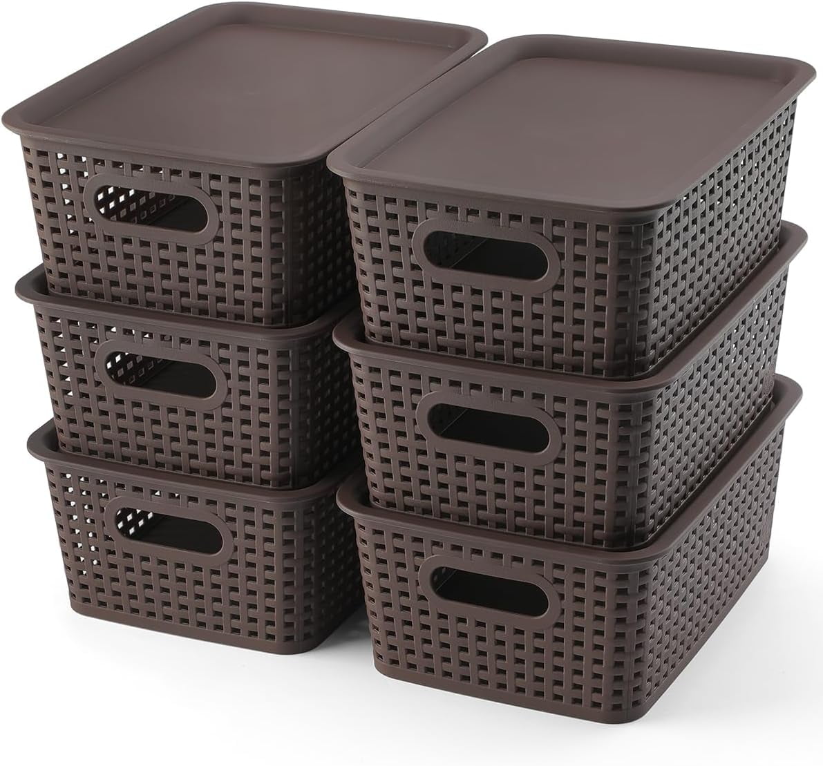 Plastic Storage Baskets Bins With Lid Organizing Container Lidded Knit ...