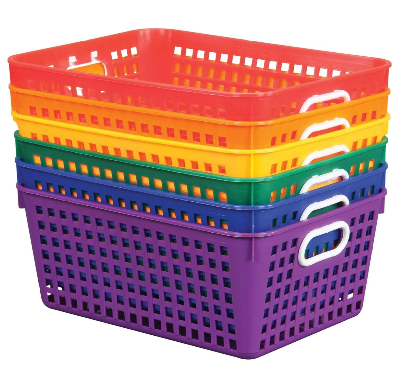 Plastic Storage Baskets with Handles, 13” x 10”, Rainbow Colors 6 pk ...