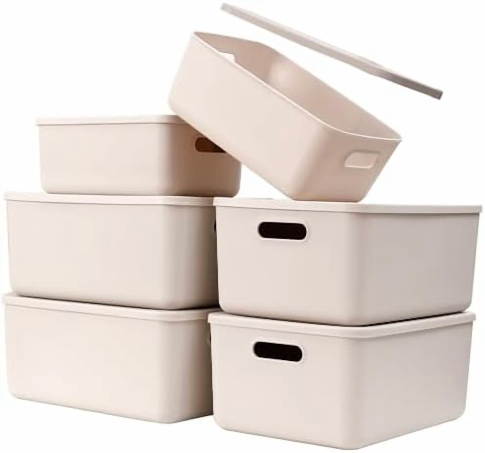 Plastic Storage Baskets With Lid Organizing Container Lidded Knit ...