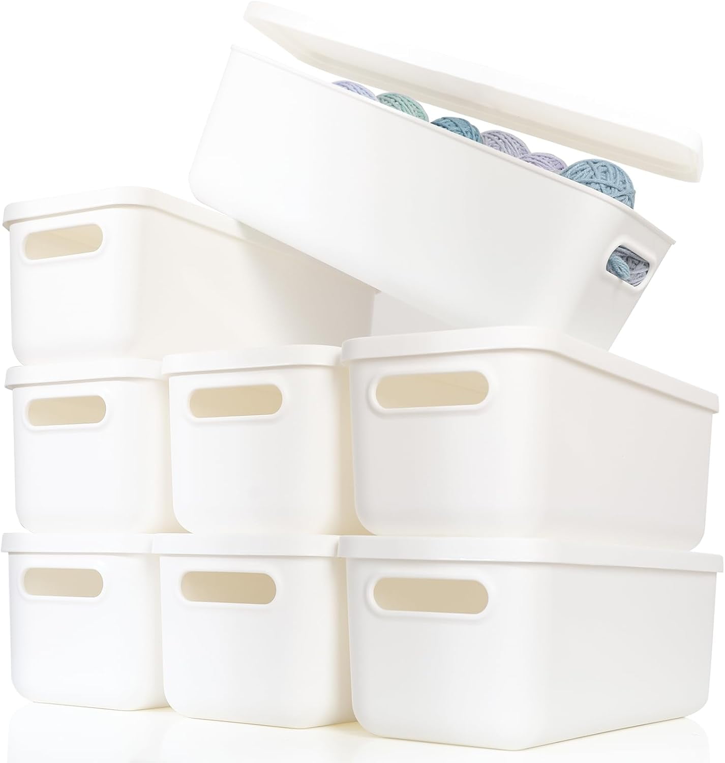 Plastic Storage Baskets With Lid Organizing Container Lidded Knit White ...