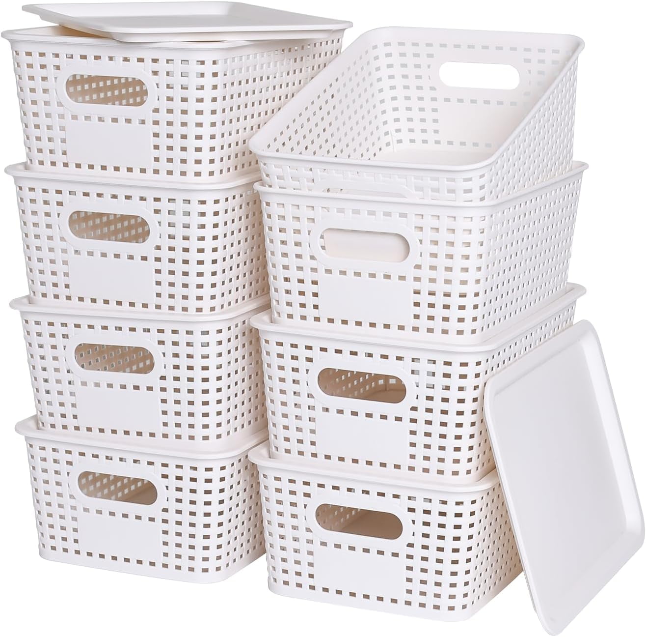 Plastic Storage Baskets with Lid-Plastic Storage Containers Stackable ...