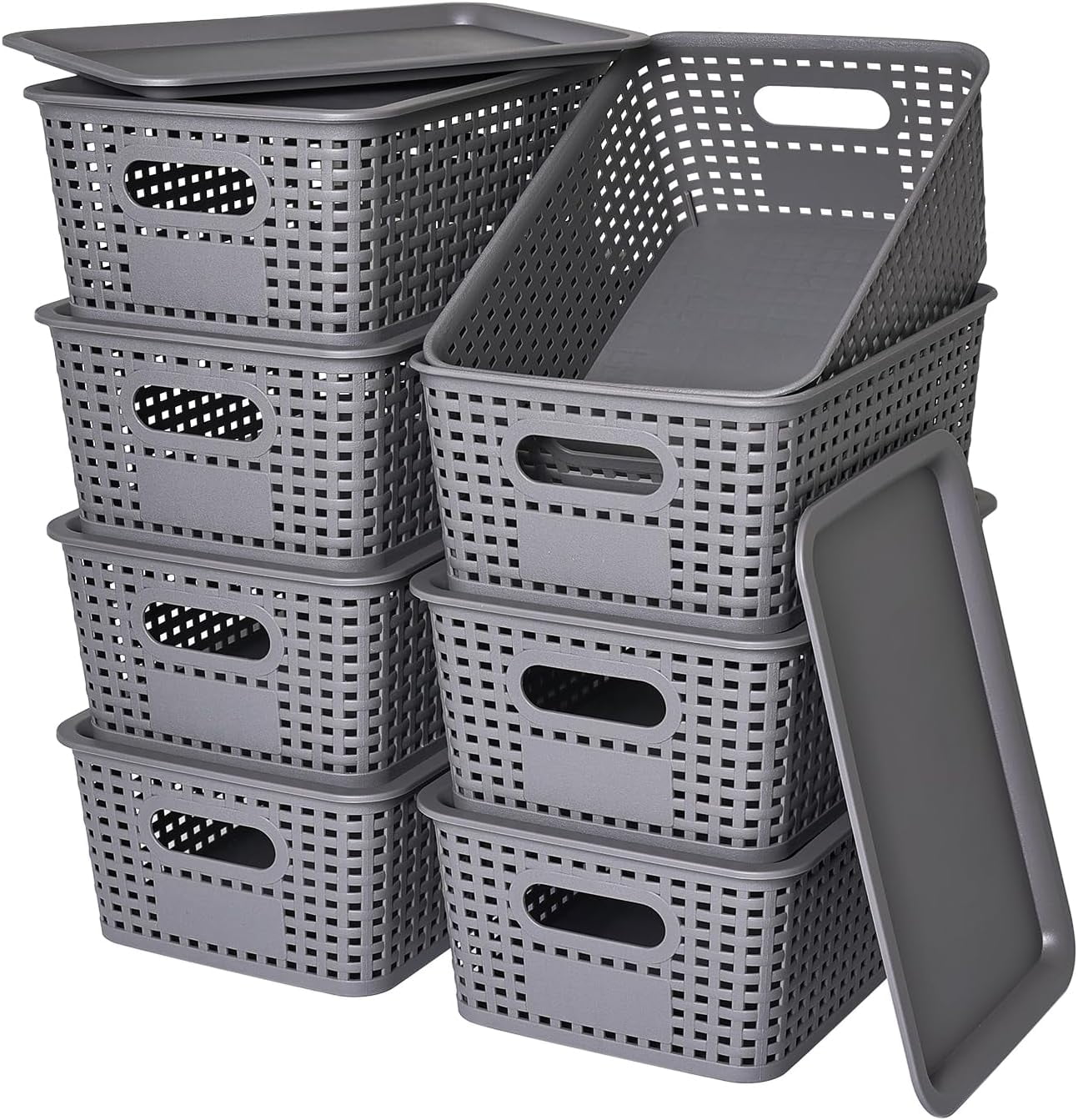 Plastic Storage Baskets with Lid-Plastic Storage Containers Stackable ...