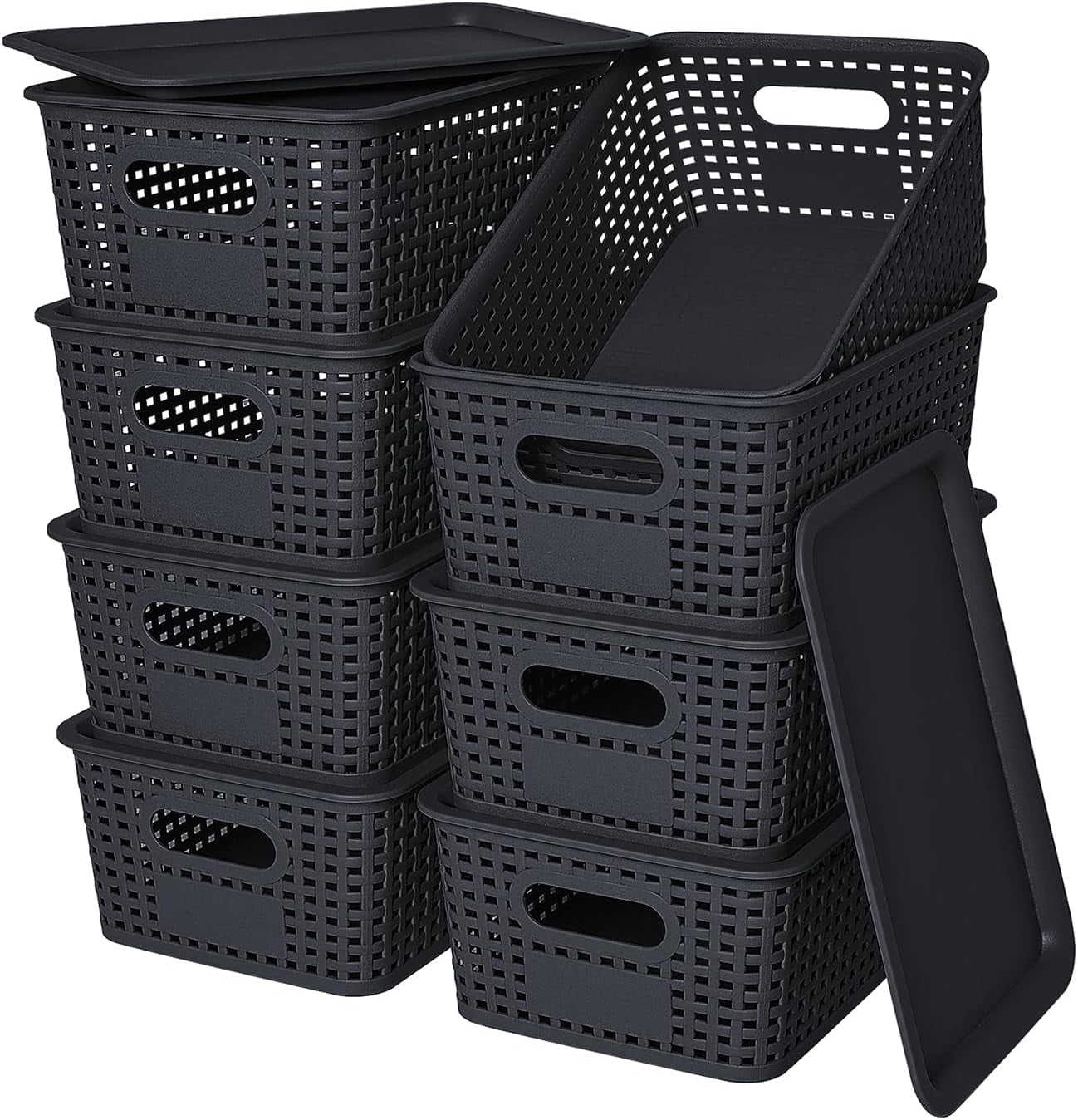 Plastic Storage Baskets with Lid-Plastic Storage Containers Stackable ...