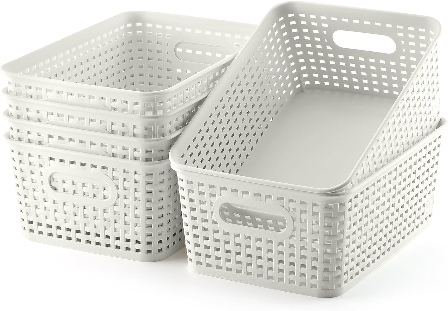 Plastic Storage Baskets Set of 6 Sturdy Pantry Organizers and Storage ...